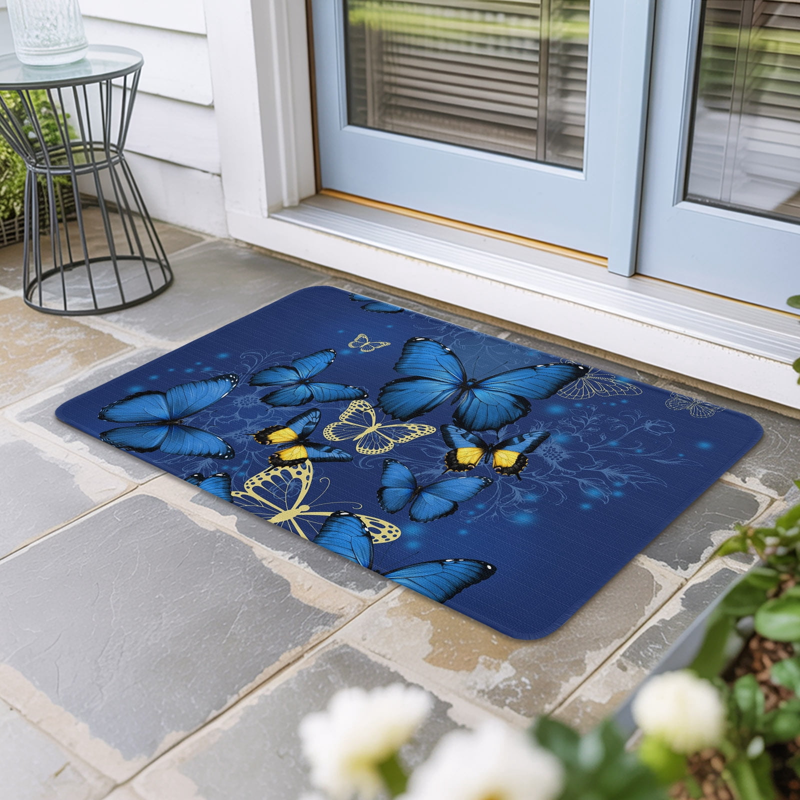 Blue Butterfly Door Mat Indoor Outdoor, Farmhouse Modern Nature Animals ...