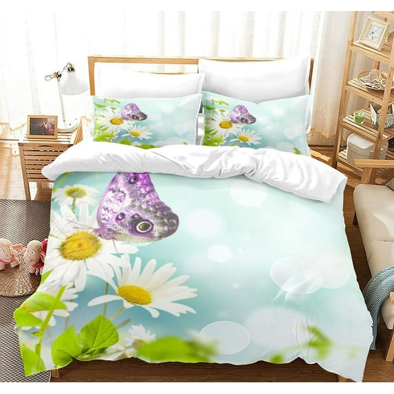 Blue Butterfly Duvet Cover Colorful Floral Duvet Cover Queen Size 3D ...