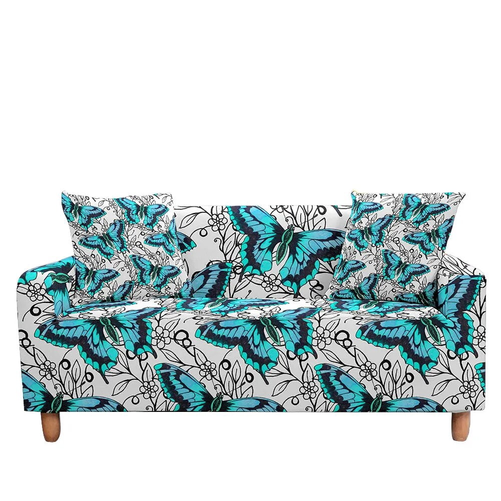 Blue Butterfly Elastic Sofa Cover for Living Room 3D Floral Print ...