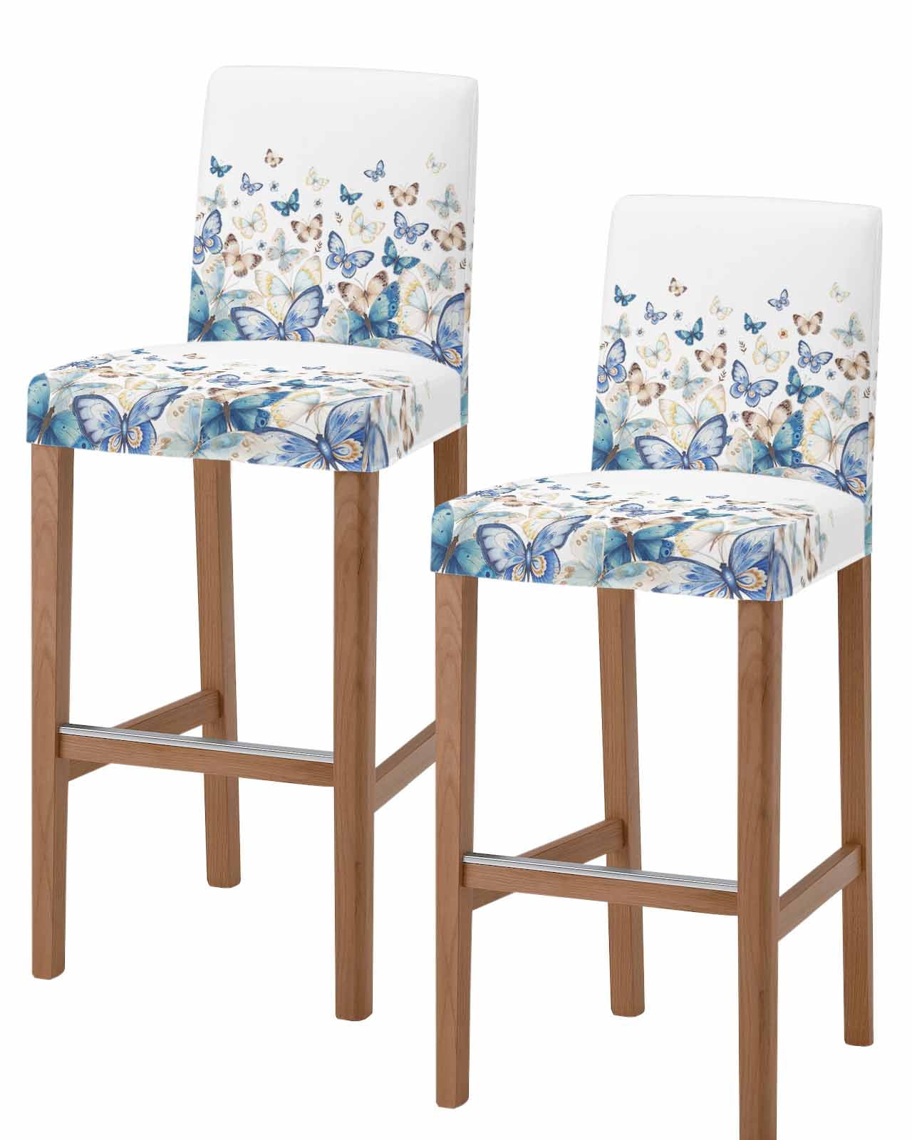 Blue Butterfly Farmhouse Bar Stool Covers Set of 2, Spring Pastoral ...