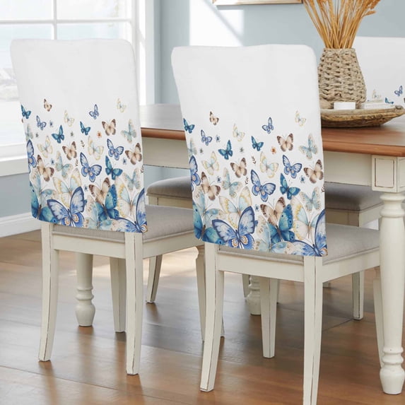 Blue Butterfly Farmhouse Chair Back Covers, Spring Pastoral Butterflies ...