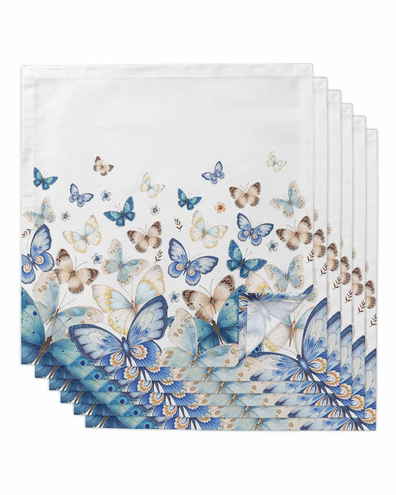 Blue Butterfly Farmhouse Cloth Napkins Set of 6 Reusable Dinner Napkins ...