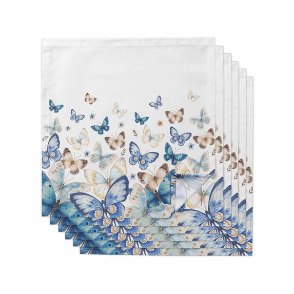 Blue Butterfly Farmhouse Cloth Napkins Set of 6 Reusable Dinner Napkins ...
