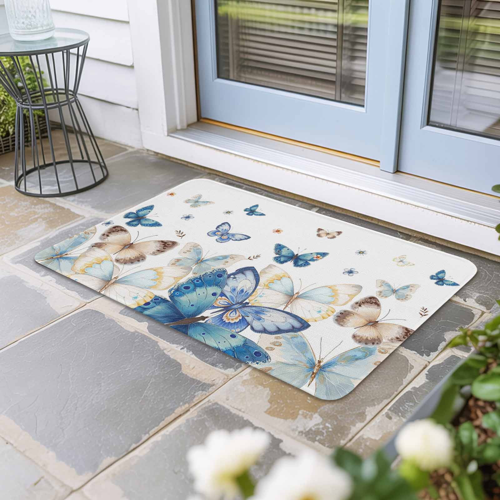 Blue Butterfly Farmhouse Door Mat Indoor Outdoor, Spring Pastoral ...