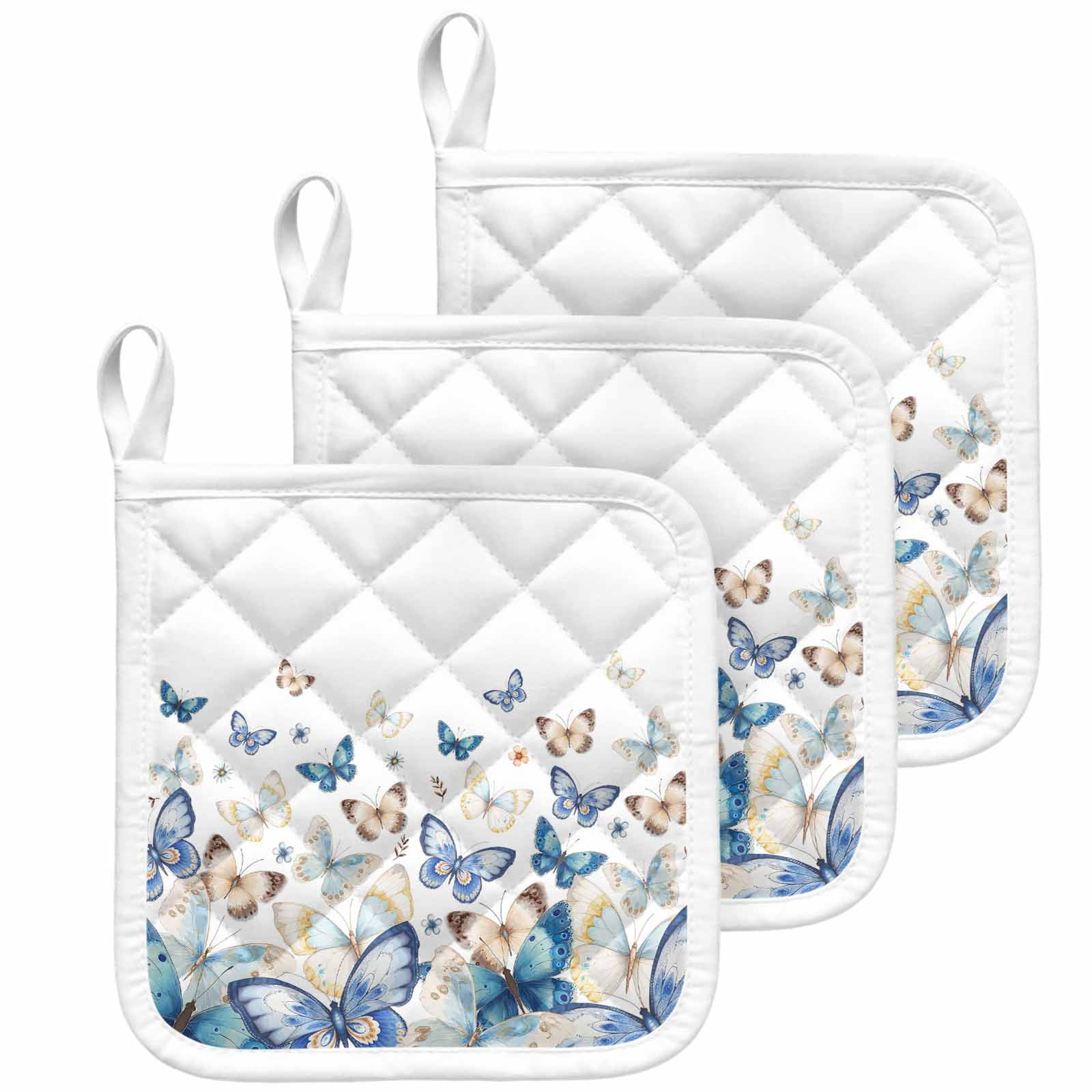 Blue Butterfly Farmhouse Pot Holders for Kitchen Heatproof Potholder, 3 ...