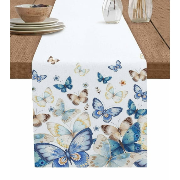 Blue Butterfly Farmhouse Table Runner 108 Inches, Spring Pastoral Butterflies Bed Runner Dresser ...