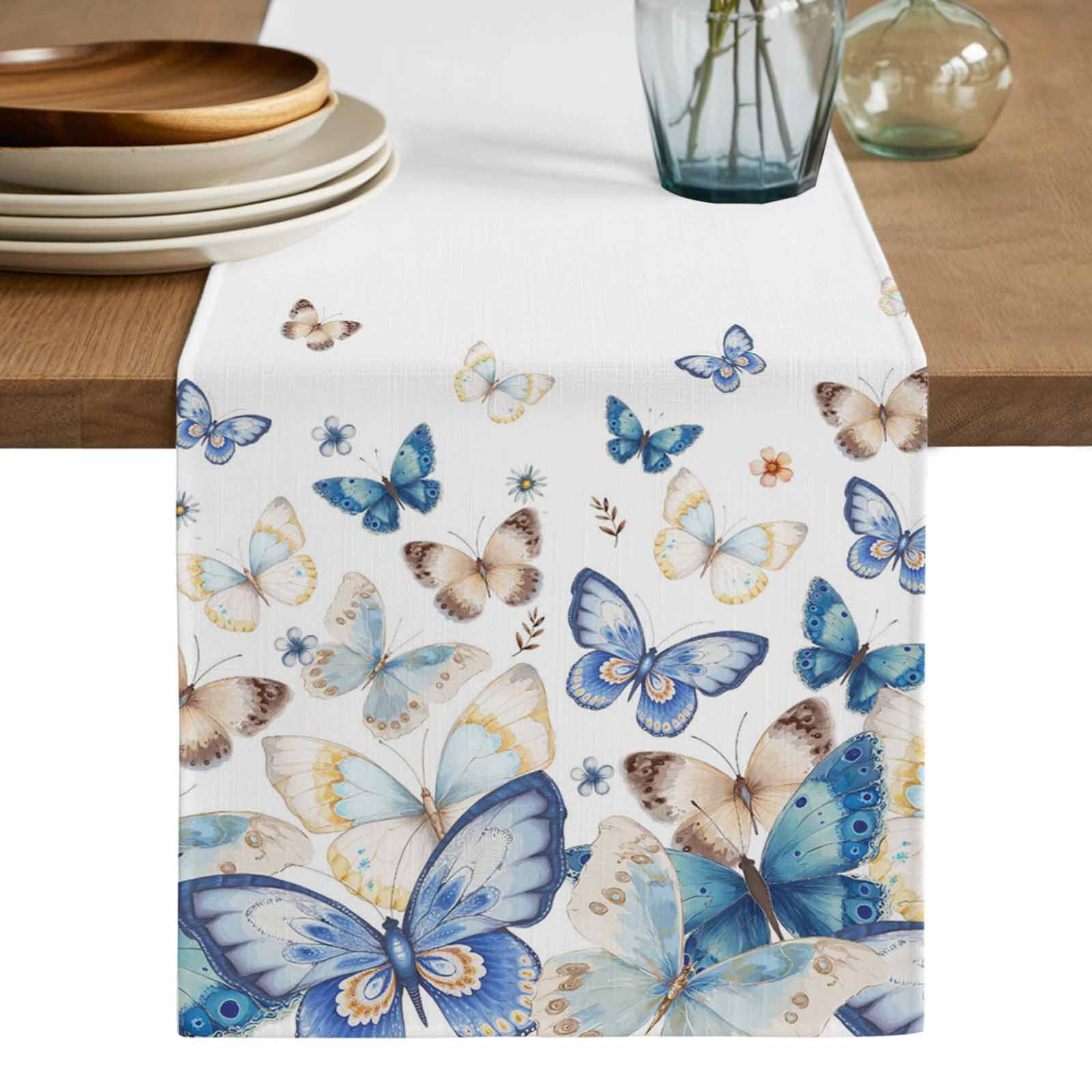 Blue Butterfly Farmhouse Table Runner, Spring Pastoral Butterflies ...