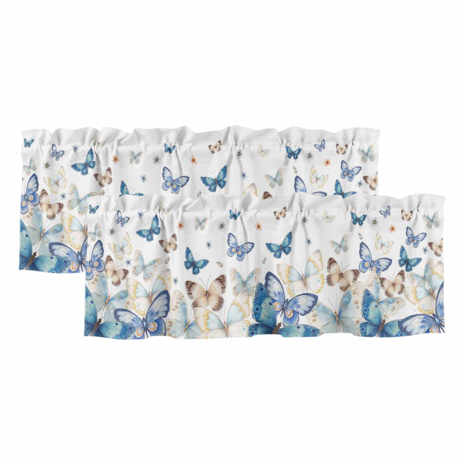 Blue Butterfly Farmhouse Valances for Windows, Spring Pastoral ...