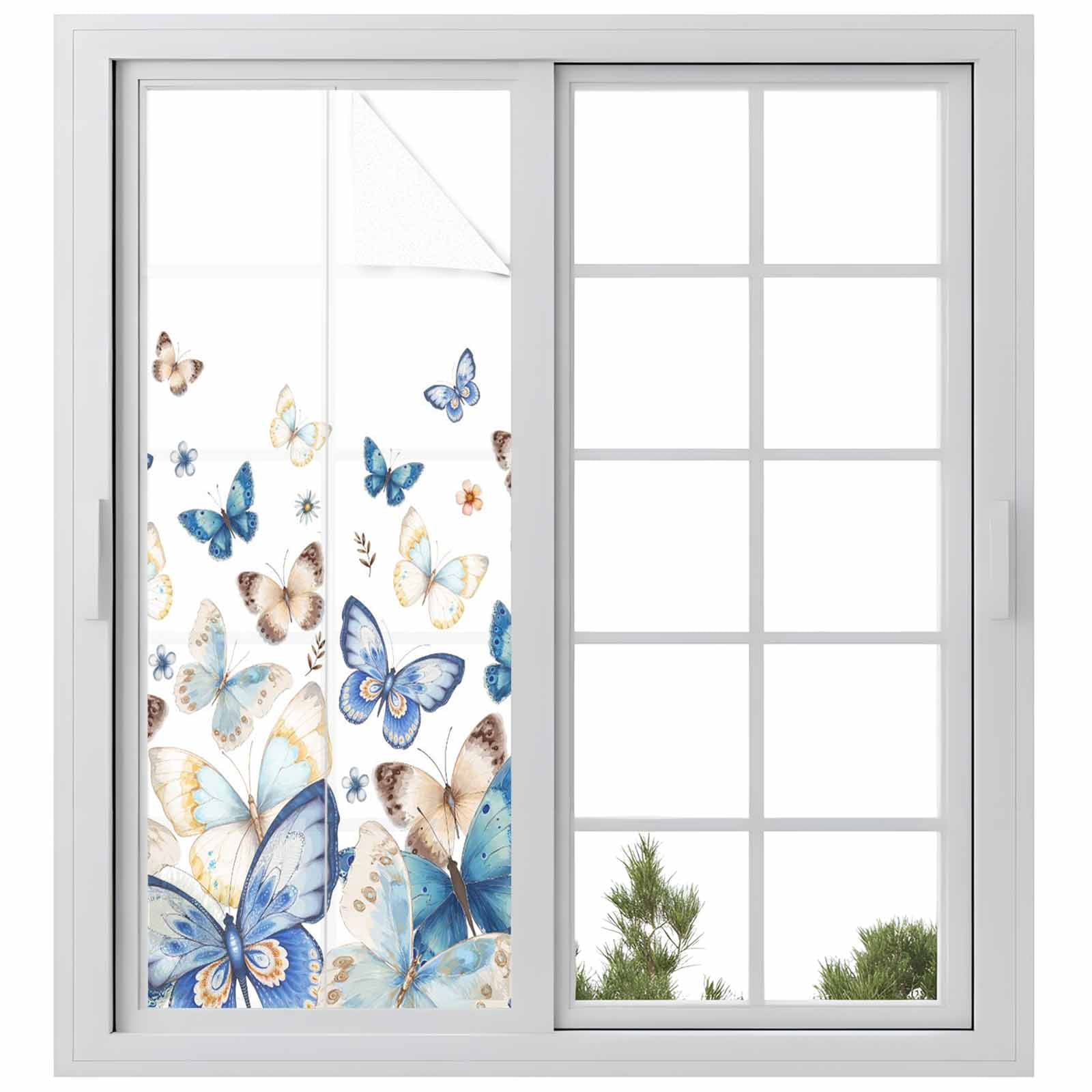Blue Butterfly Farmhouse Window Privacy Film, Spring Pastoral ...