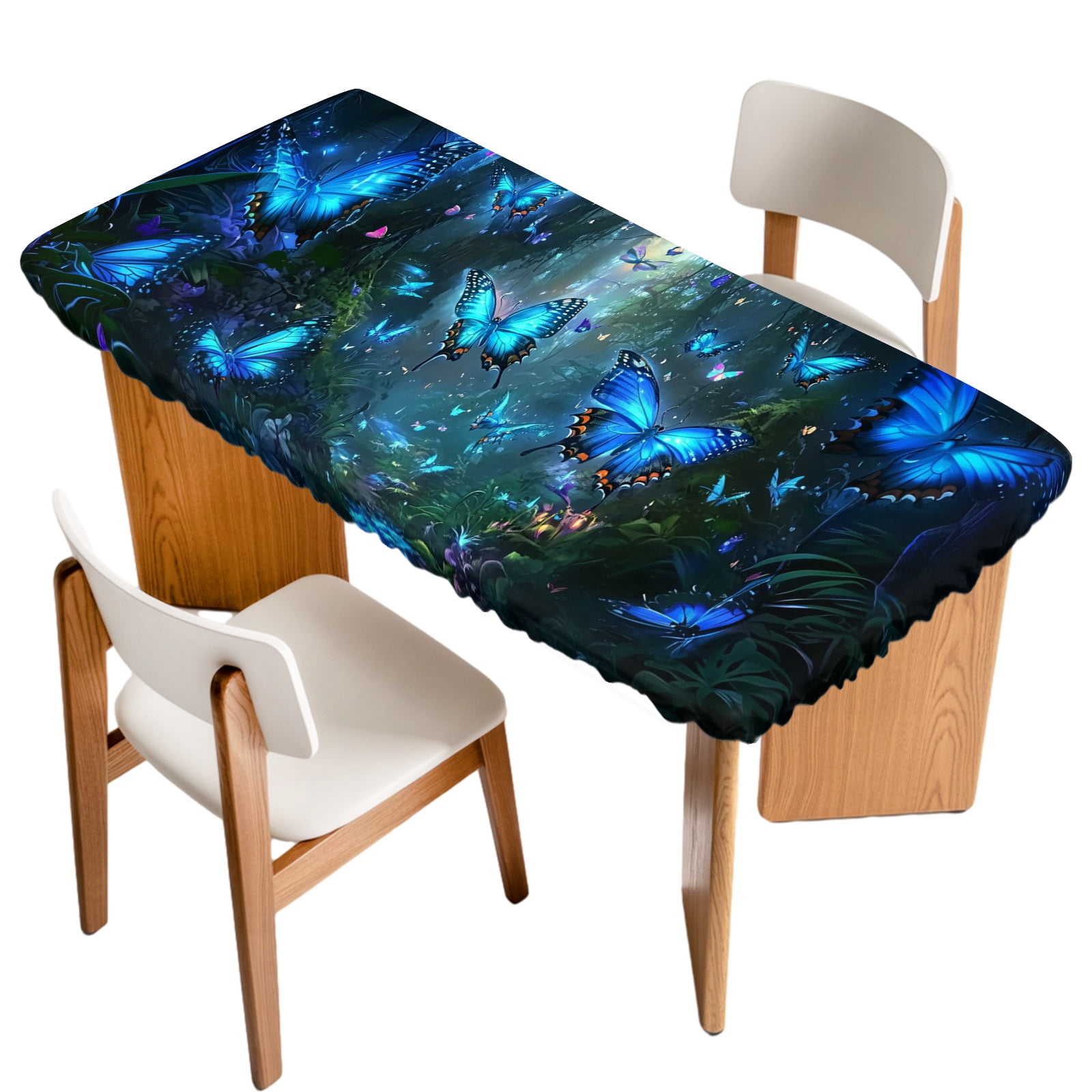 Blue Butterfly Fitted Rectangle Tablecloth 24" x 36" Shiny Dream Flower ...