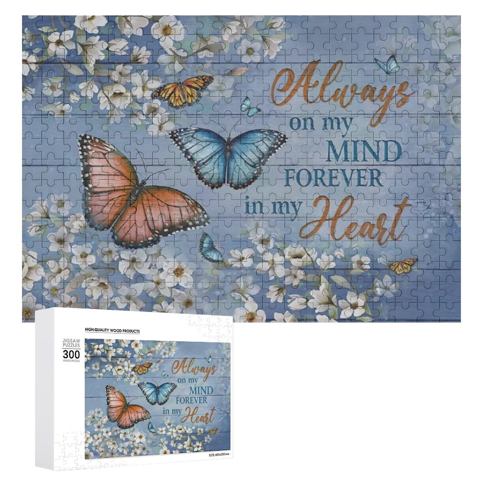 Blue Butterfly Floral 300 Piece Jigsaw Puzzle for Adults and Families ...