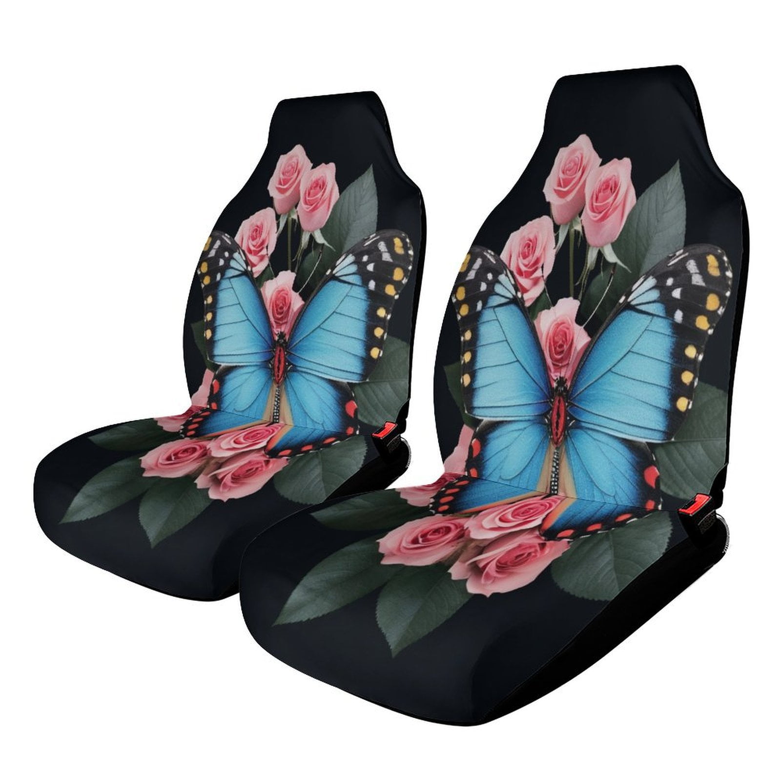 Blue Butterfly Floral Arrangement Car Seat Covers Front Seats Universal ...