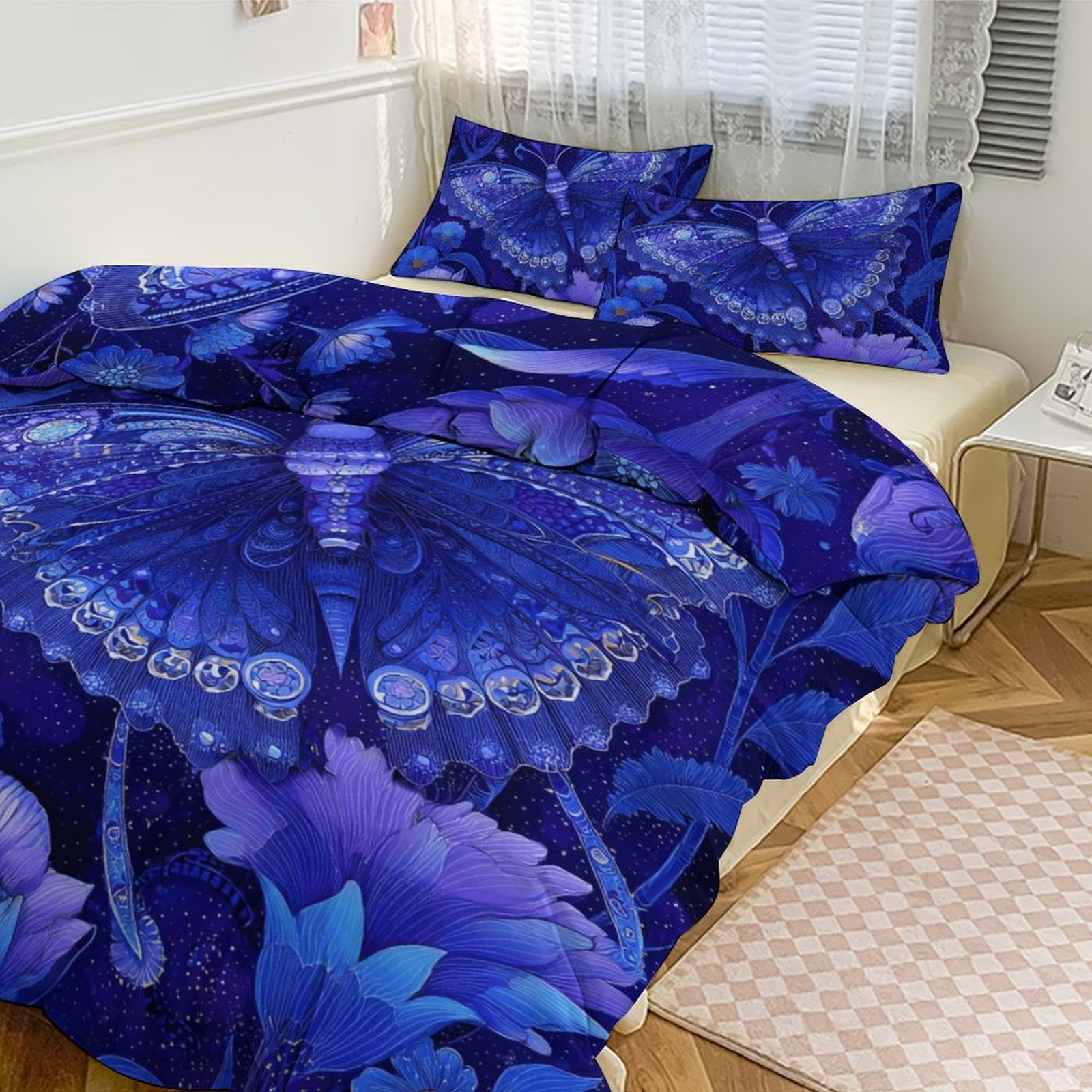 Blue Butterfly Floral Cosmic Art Bedding Set with Zipper Closure for ...