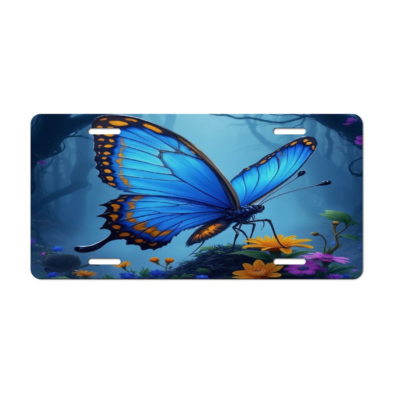Blue Butterfly Floral Fantasy License Plate Lightweight Aluminum ...