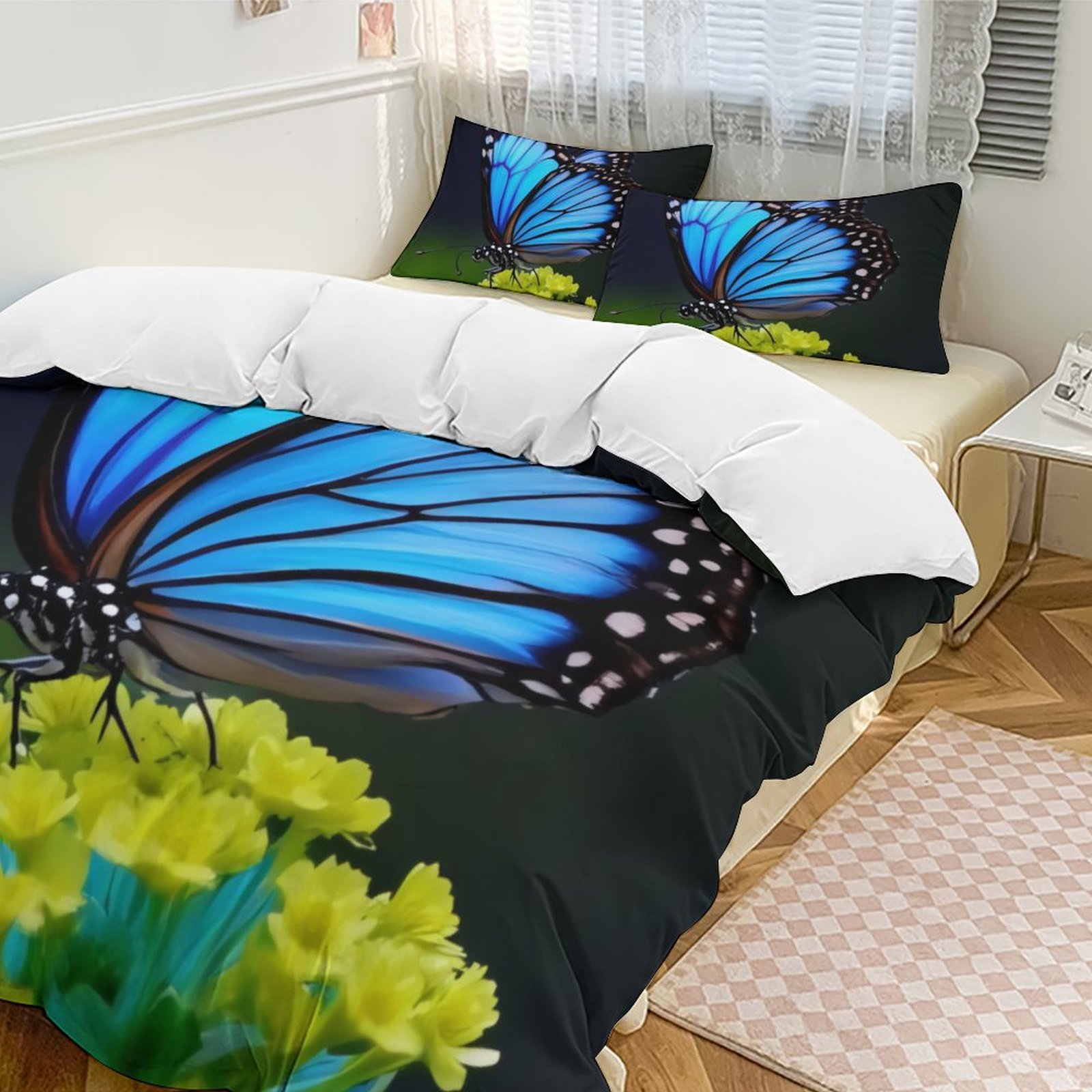Blue Butterfly Floral Print-1 Duvet Cover Set Themed Multicolor ...