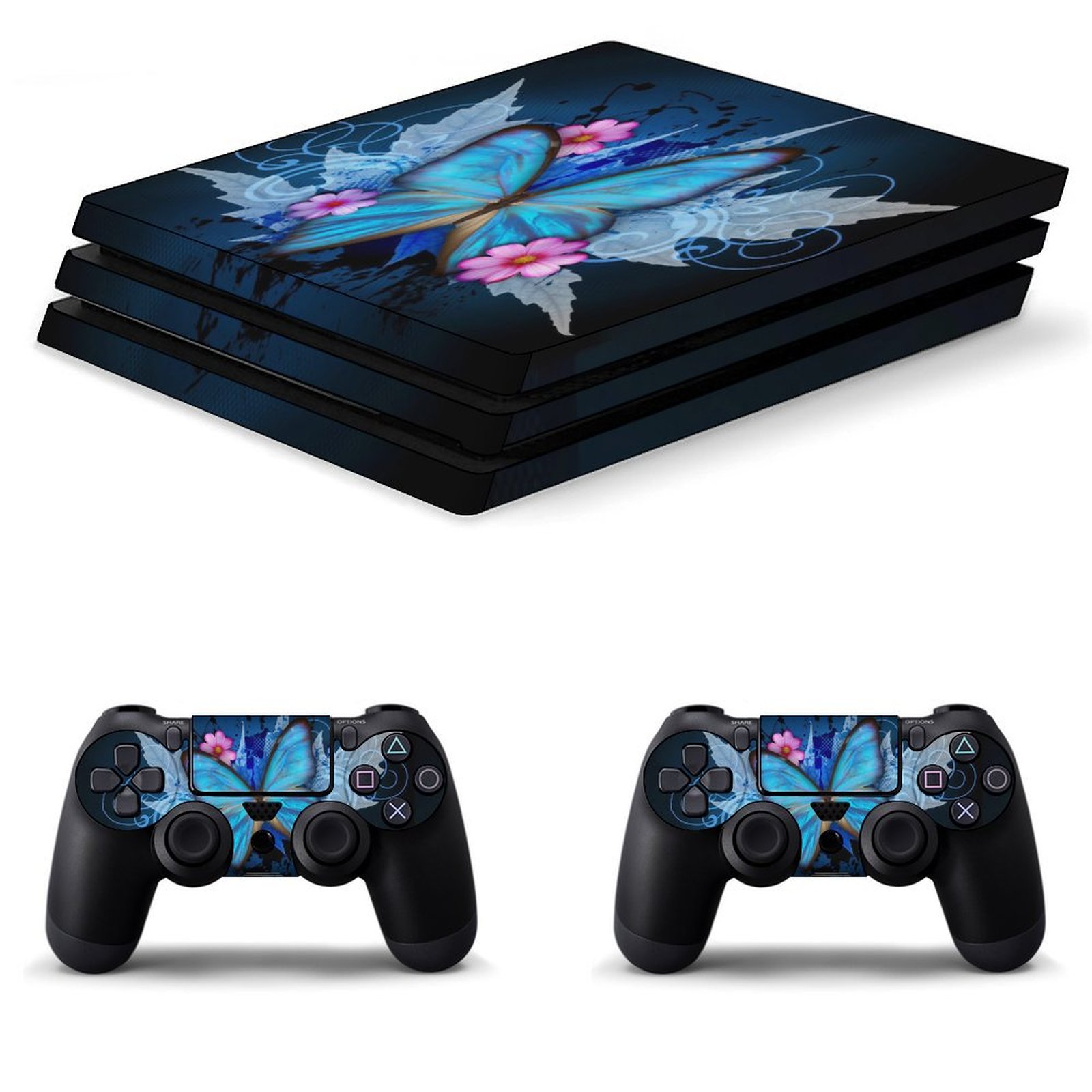 Blue Butterfly Flowers PS4/PS4 Pro/PS4 Slim Skin Sticker For Console And Controller Skins ...