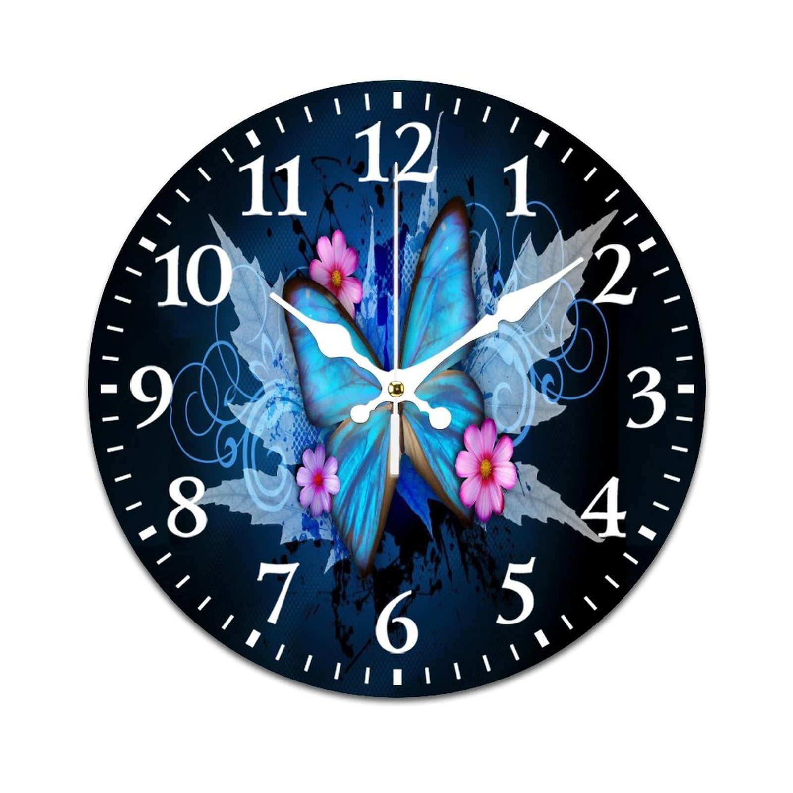 Blue Butterfly Flowers Wall Clock Modern Design Clocks Wall Hanging ...