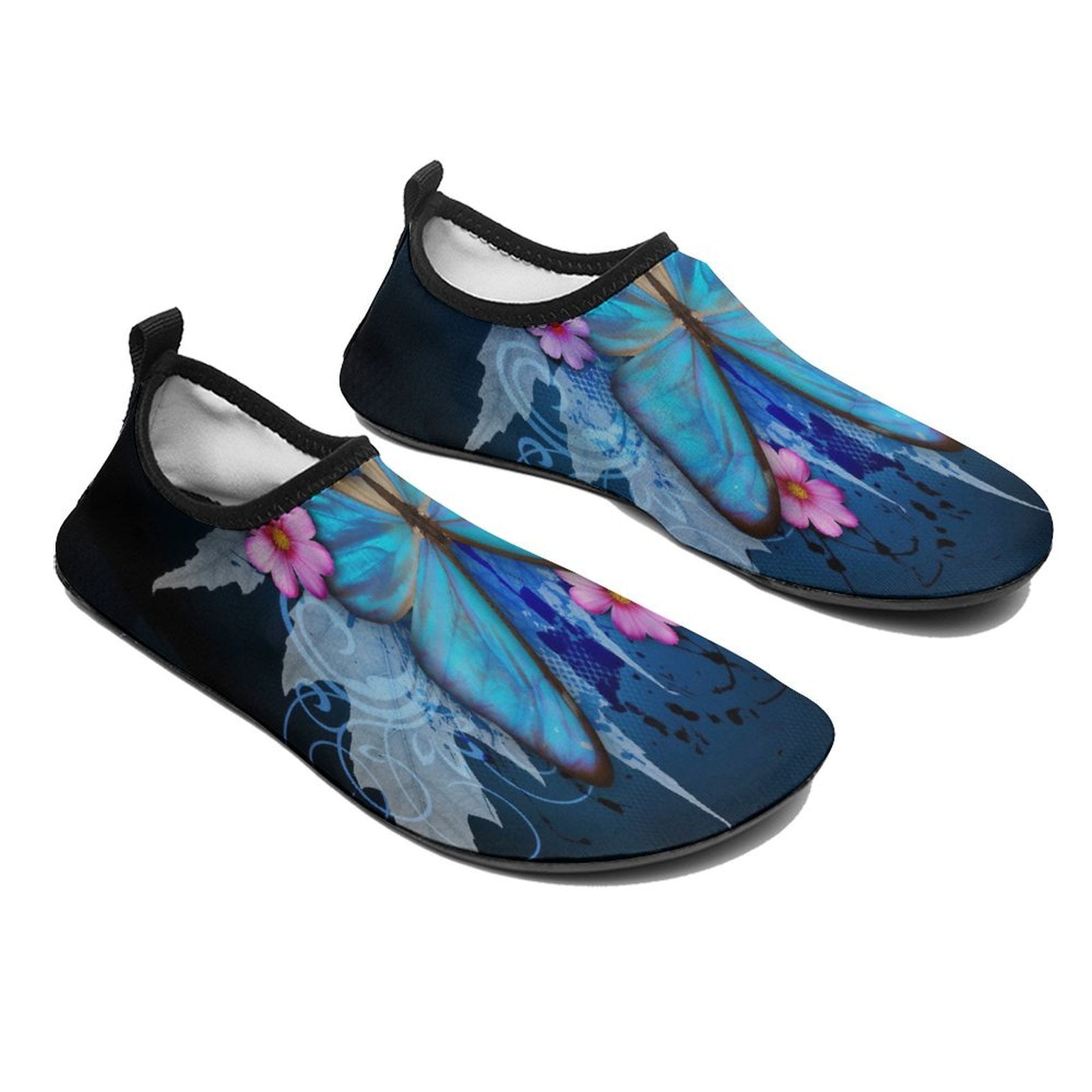 Blue Butterfly Flowers Water Shoes Beach Slip-on Shoes for Men Women ...
