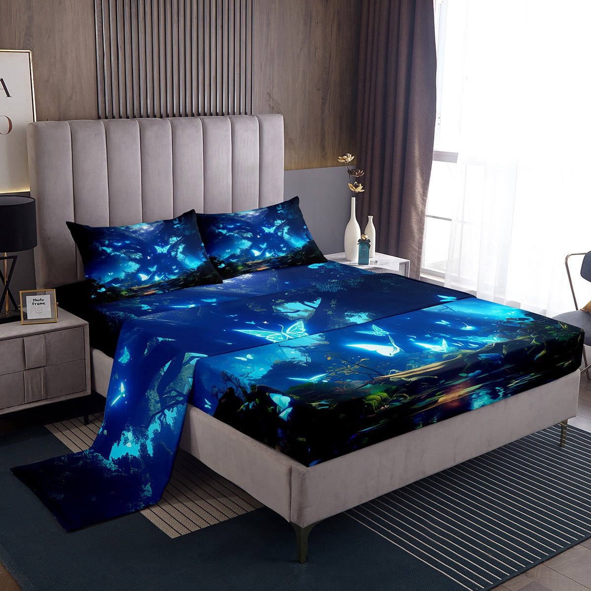 Blue Butterfly Full Sheets Neon Gradient Glowing Butterflies Bed Set ...