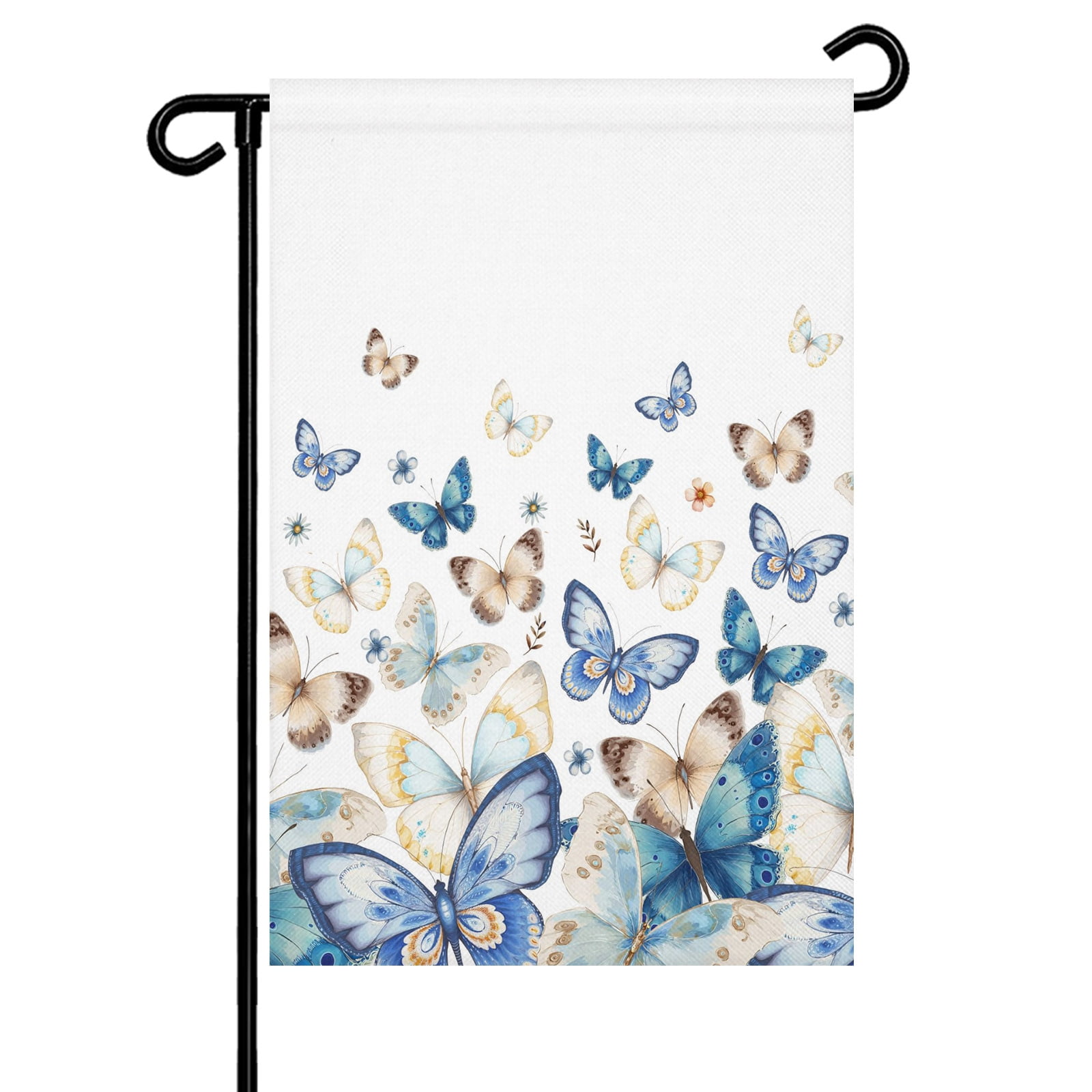 Blue Butterfly Garden Flag 28x40 Inch Farmhouse Floral Double Sided ...