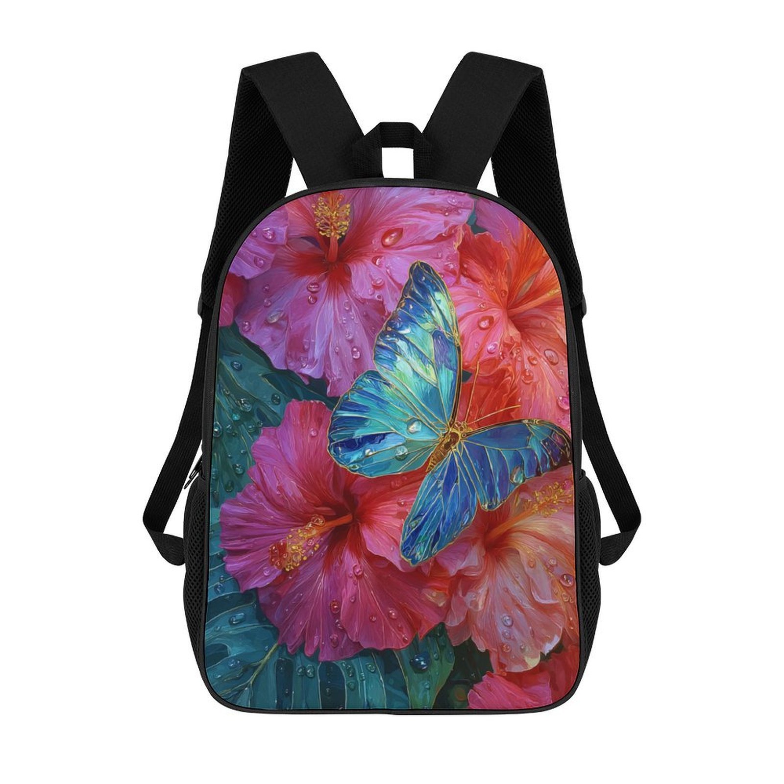 Blue Butterfly Hibiscus Flowers Vibrant Nature Backpack Travel Laptop ...
