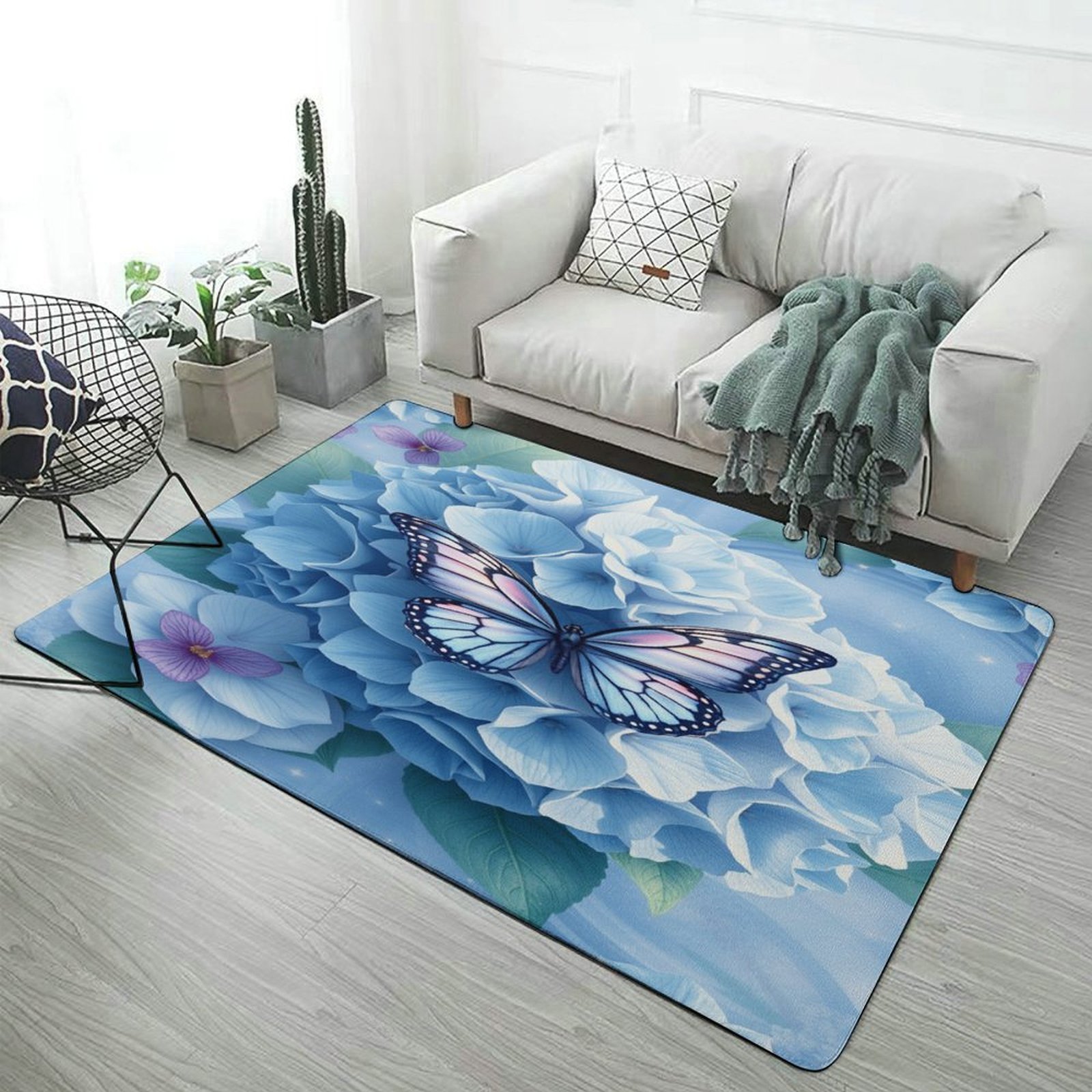 Blue Butterfly Hydrangea Flowers Carpets for Living Room Luxury Rations ...