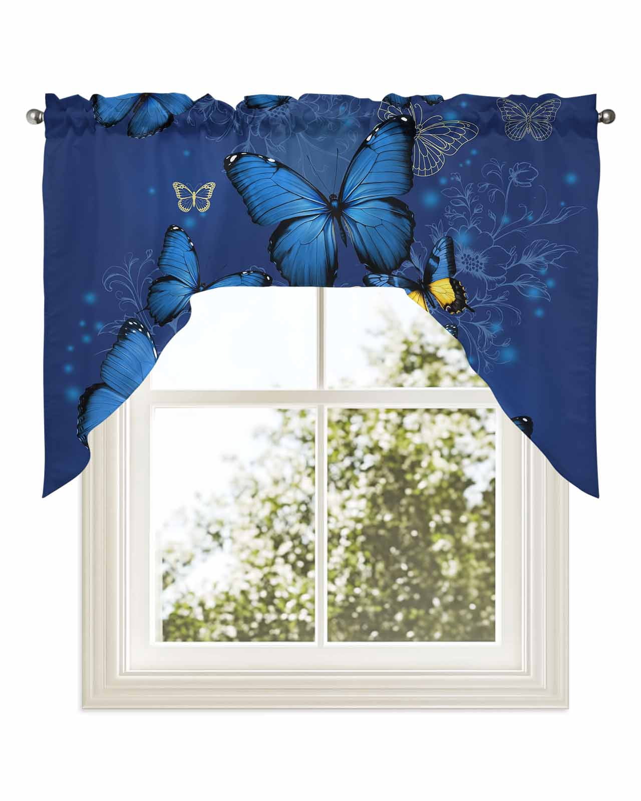 Blue Butterfly Kitchen Curtains Swag Valance for Windows/Bathroom/Cafe ...