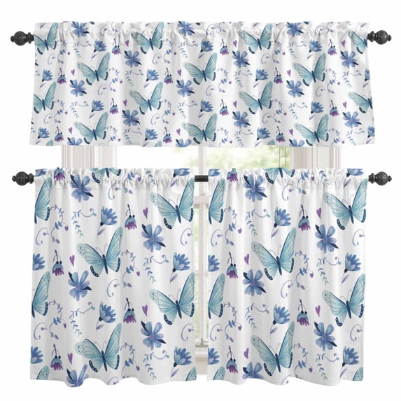 Blue Butterfly Kitchen Curtains and Valances Set, Purple Flower Spring ...