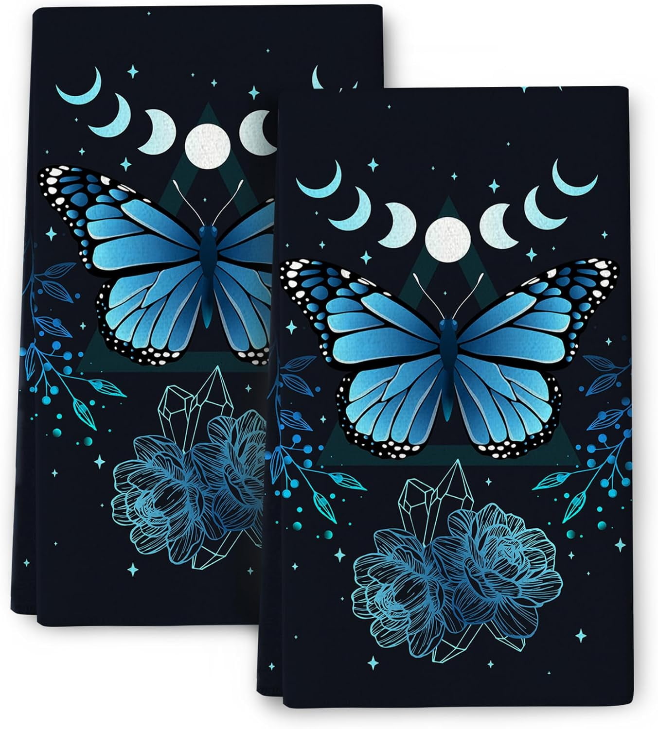 Blue Butterfly Kitchen Towels Decorative Set of 2,Absorbent Boho ...
