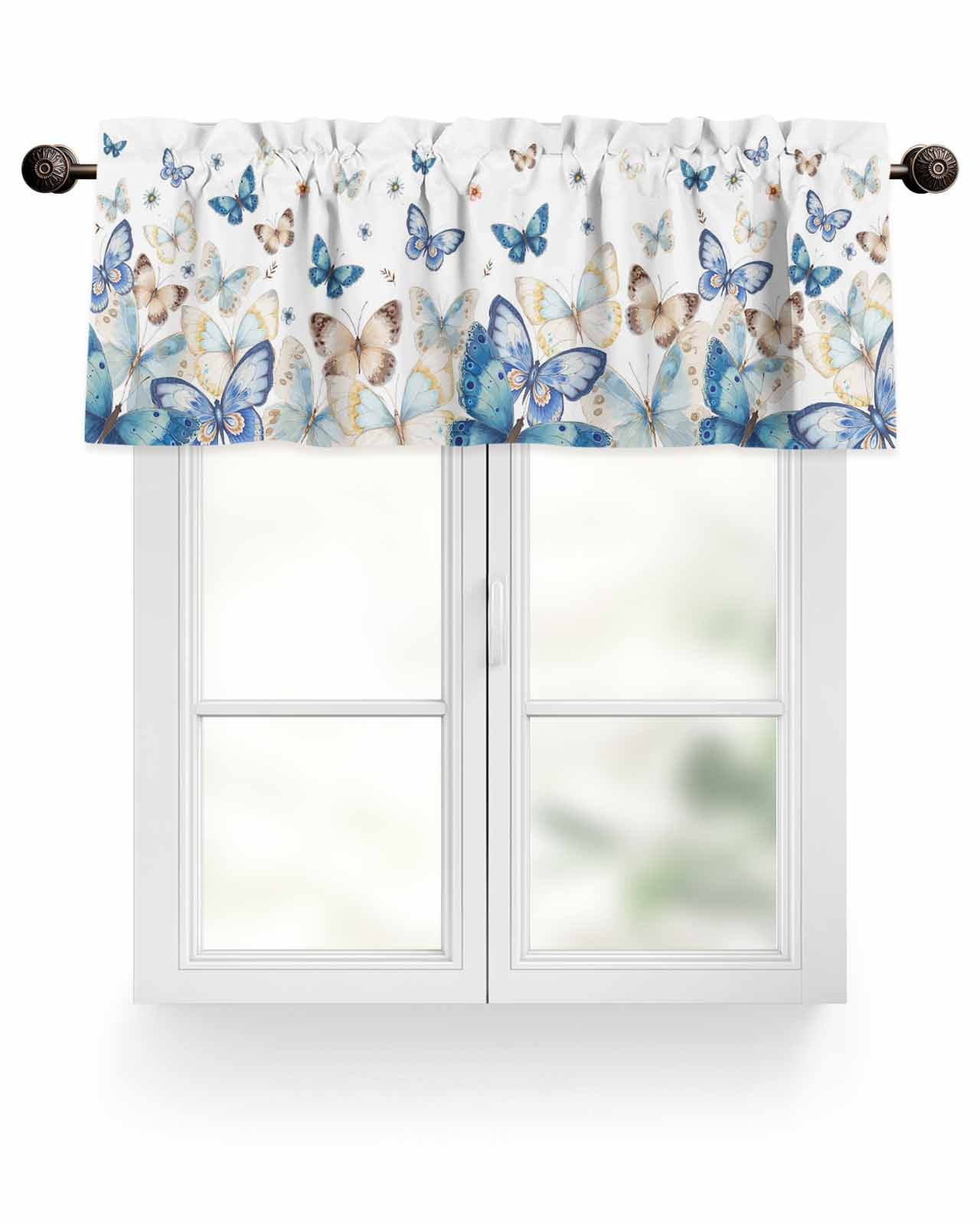 Blue Butterfly Kitchen Valances for Windows 60"Wx18"L Farmhouse Floral ...