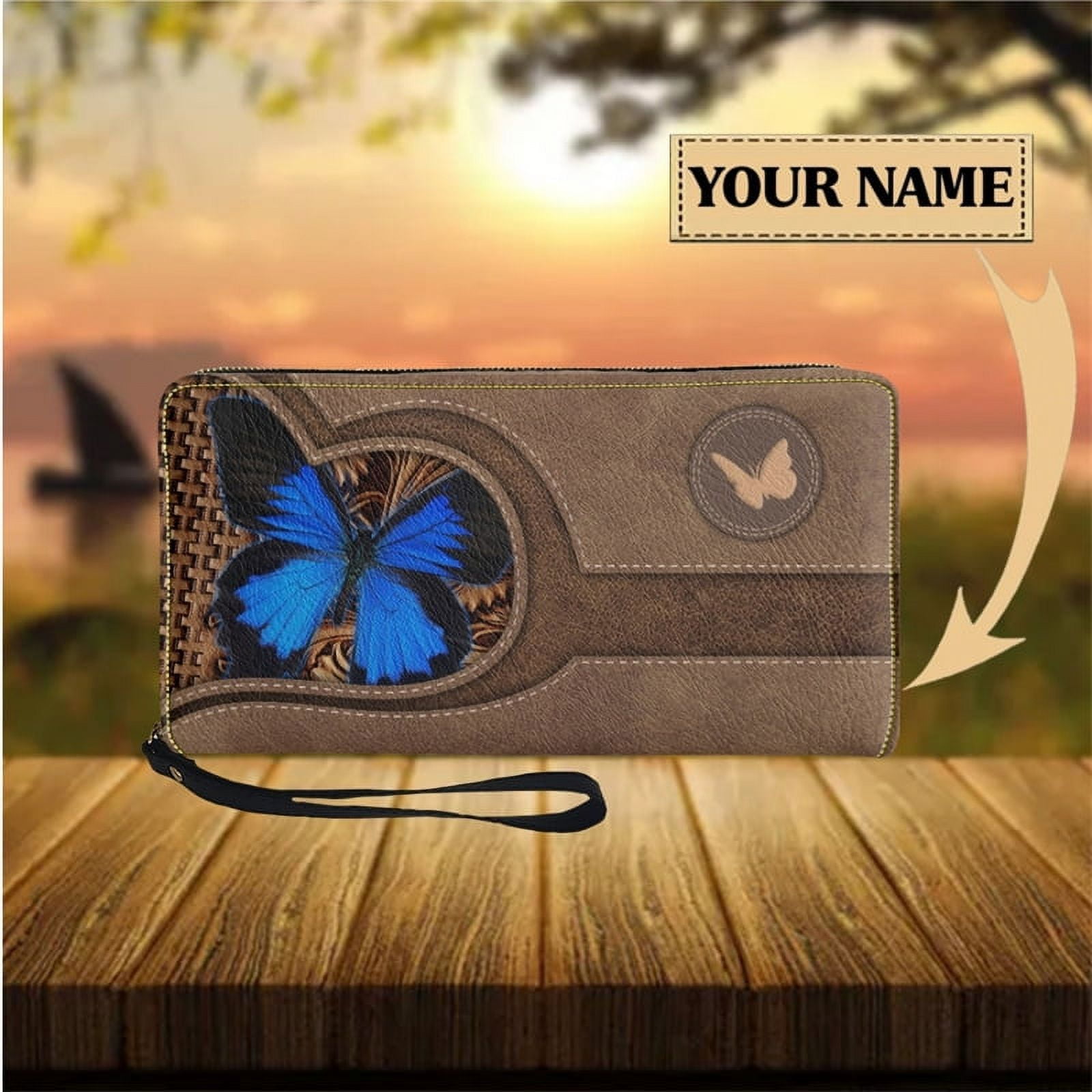 Blue Butterfly Ladies Purse Wristlet Wallets for Women Leather Girls ...
