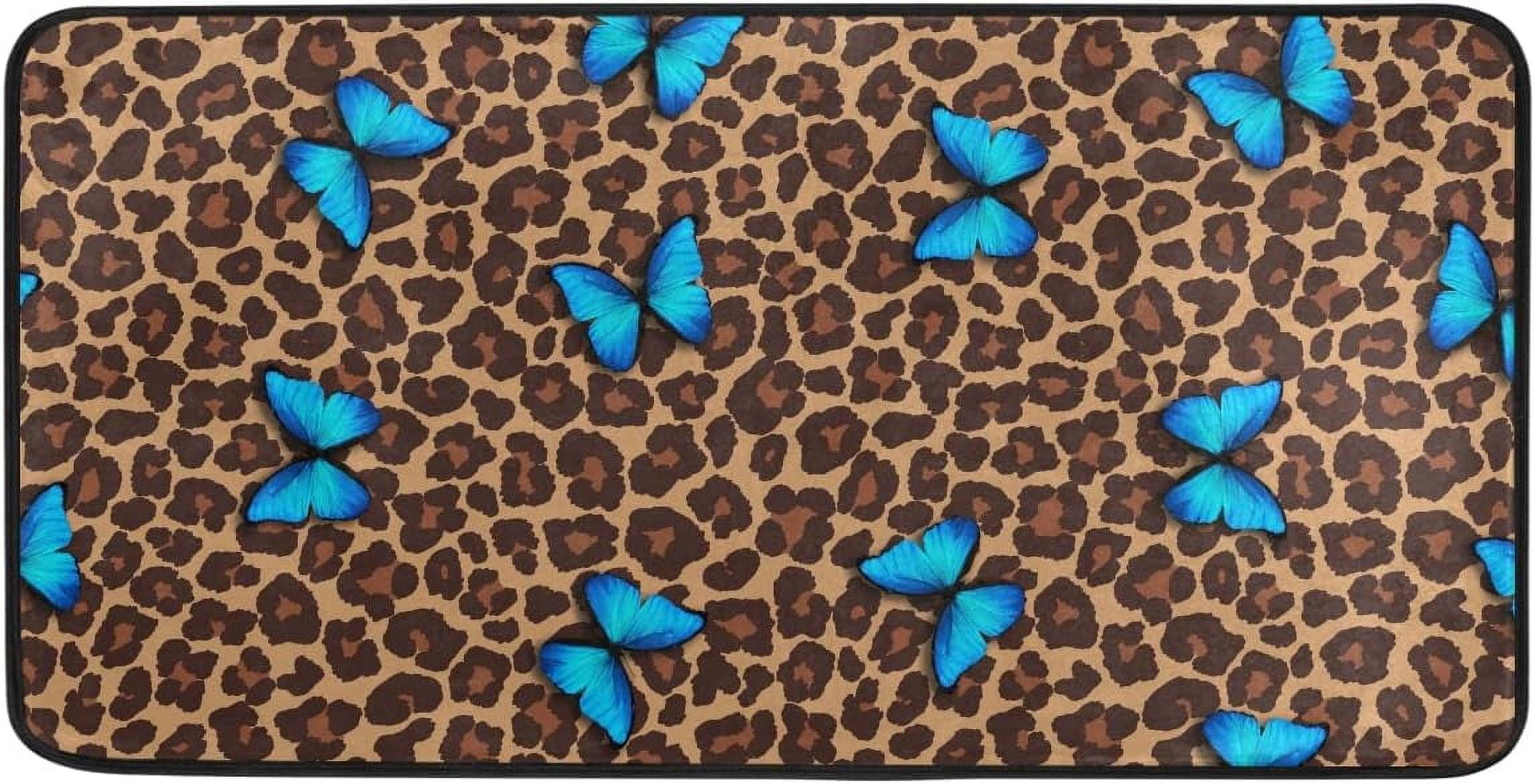 Blue Butterfly Leopard Cheetah Print Kitchen Rug Door Mat Bath Rug Home ...
