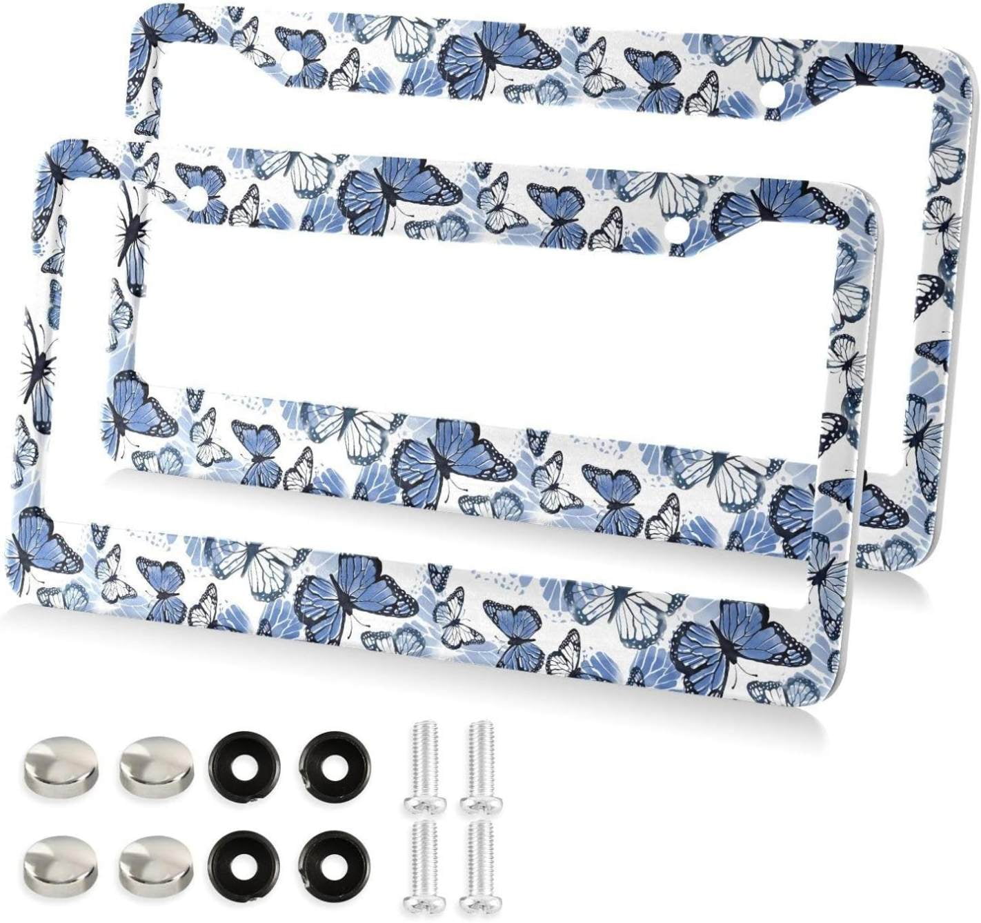 Blue Butterfly License Plate Frame, Decorative Aluminum Car Tag Frames ...