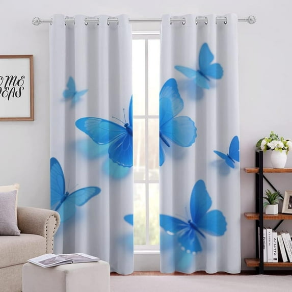 Blue Butterfly Light Filtering Window Drapes For Rustic Patio, Kids ...