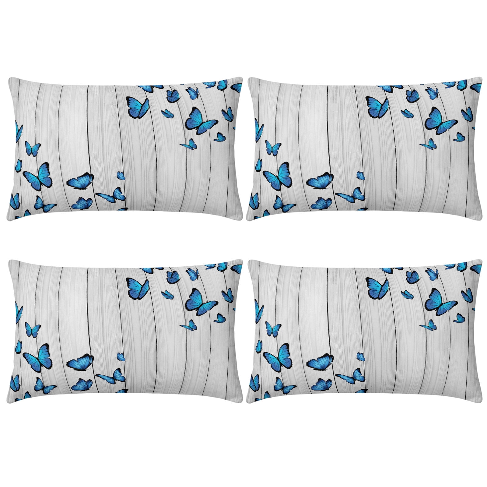 Blue Butterfly Lumbar Pillow Covers 12 x 20 Inch Pillow Covers Set of 4 ...