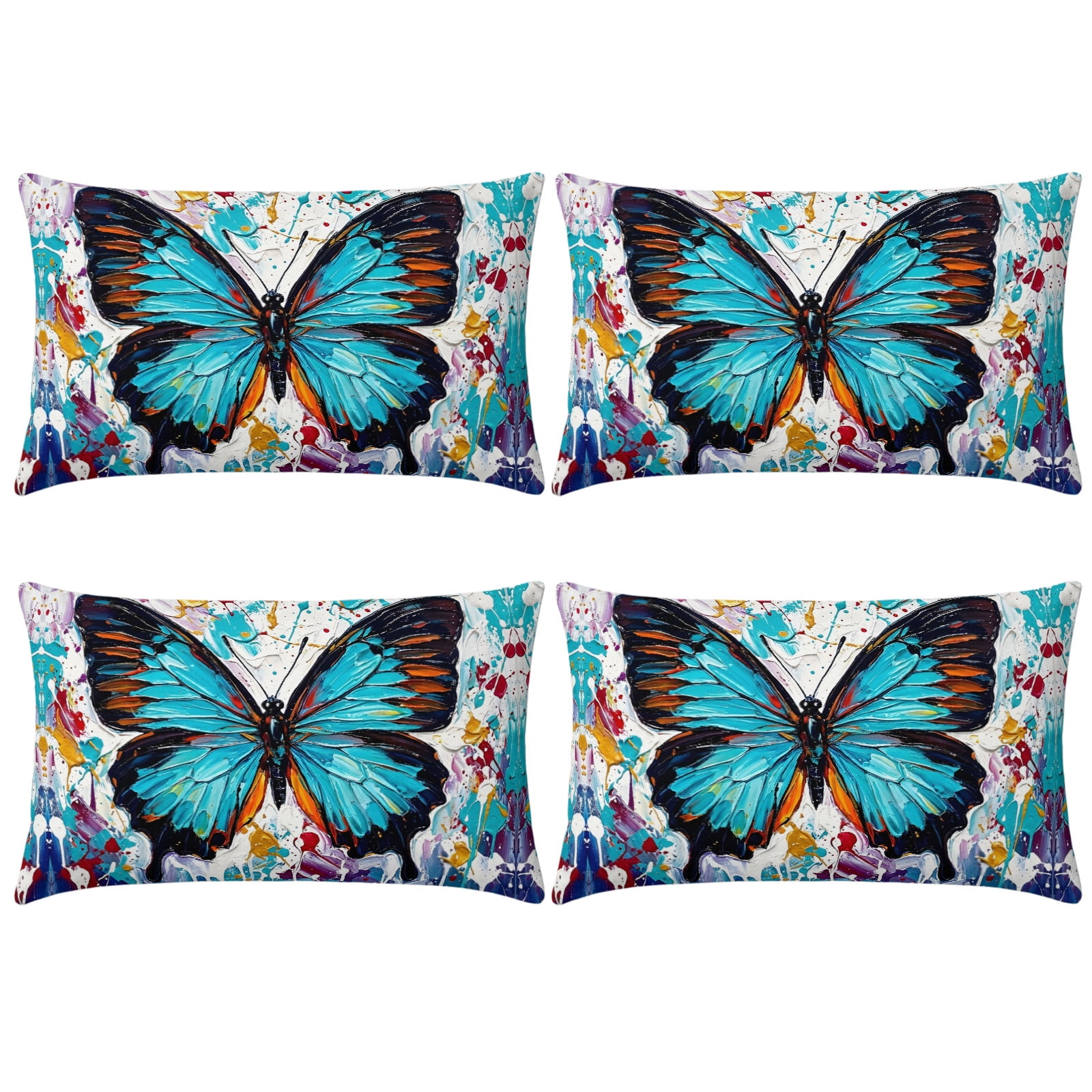 Blue Butterfly Lumbar Pillow Covers 12 x 20 Inch Pillow Covers Set of 4 ...