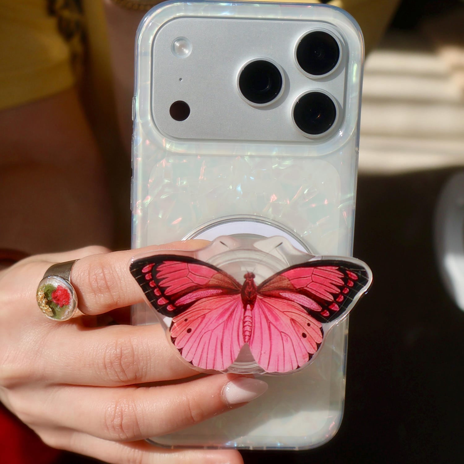 Blue Butterfly MagSafe Grip – Handmade Floral Magnetic Phone & Tablet ...