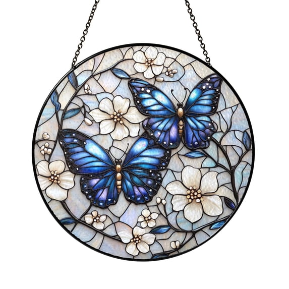 Blue Butterfly Nature Stained Glass Suncatcher Window Hanging Ornament ...