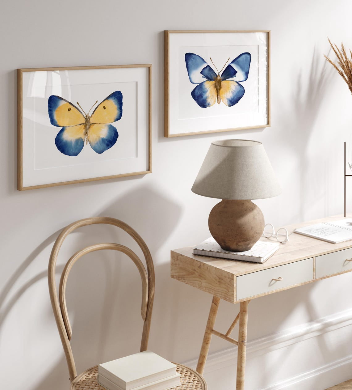 Blue Butterfly Navy Coastal Hamptons Wall Art Set 2 Unframed Paper ...