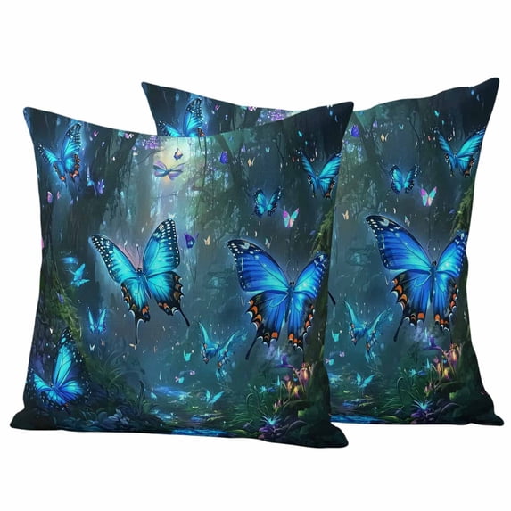 Blue Butterfly Outdoor Waterproof Pillow Covers, Forest Modern Art ...