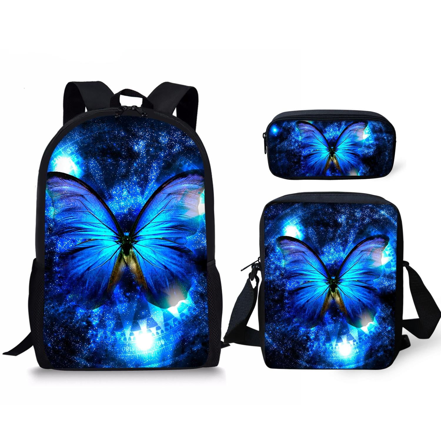 Blue Butterfly Pattern 3pcs/set Student Schoolbag Women Fashion ...