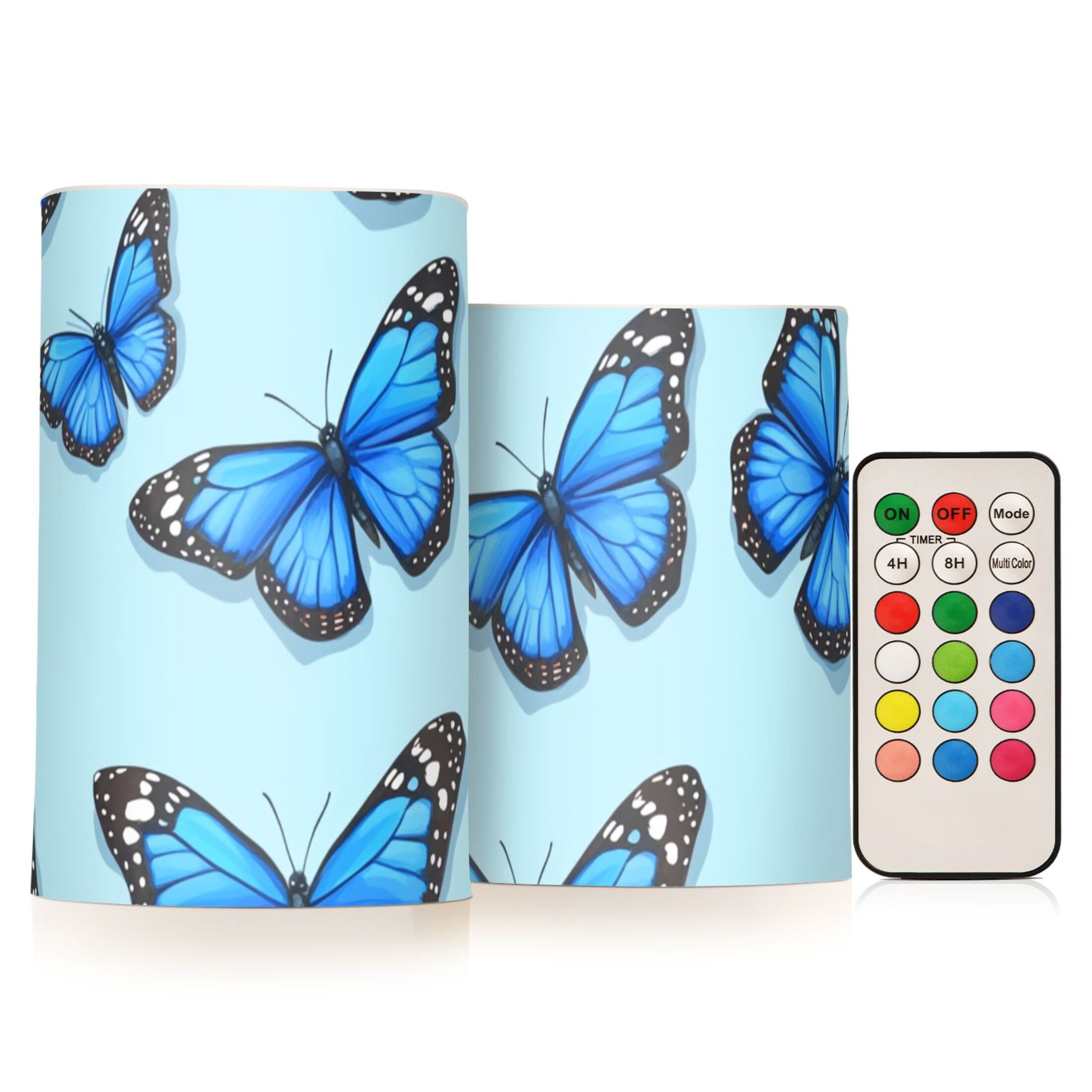 Blue Butterfly Pattern Flickering Flameless Candles Battery Operated ...