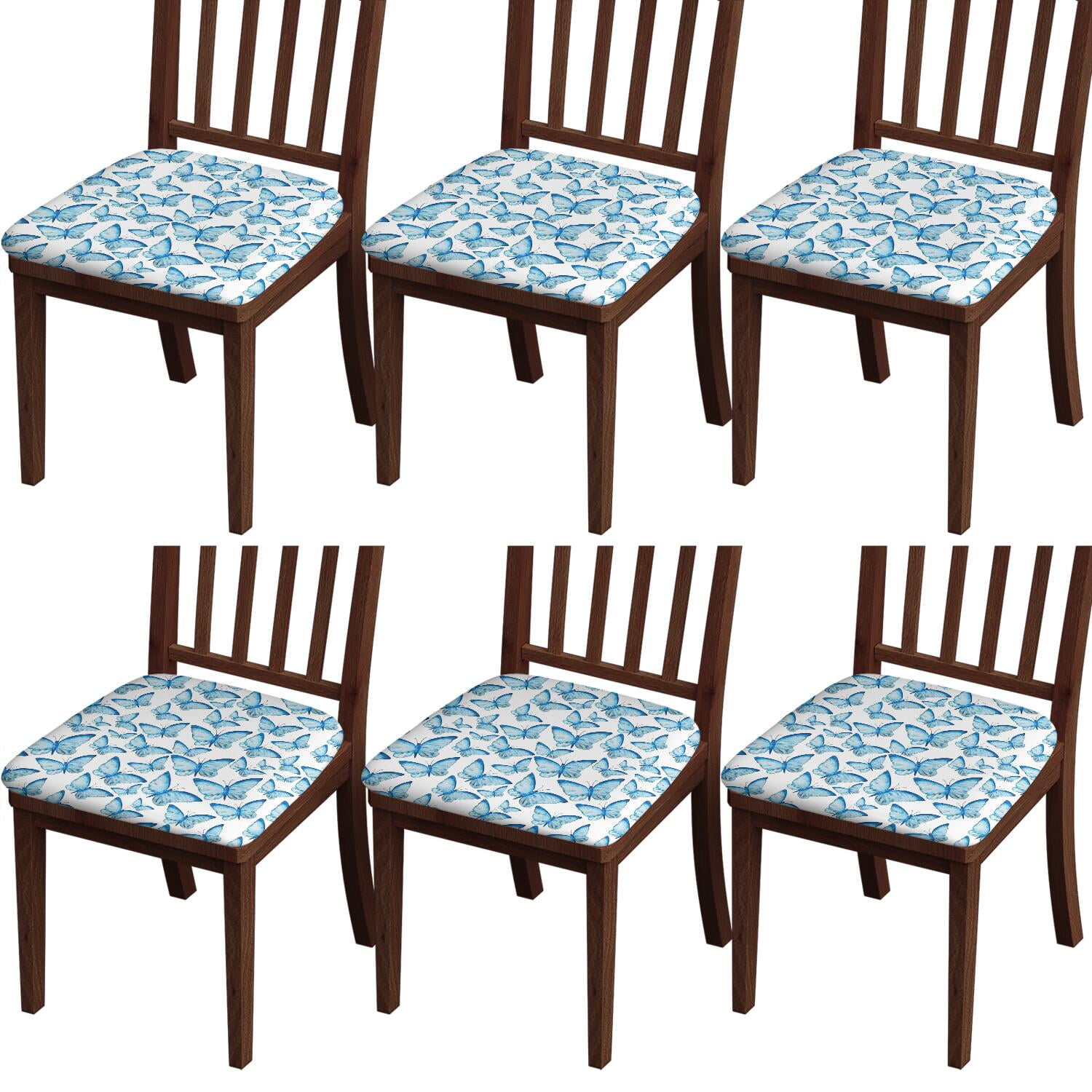 Blue Butterfly Pattern Seat Covers for Dining Room Chairs Set Of 4 ...