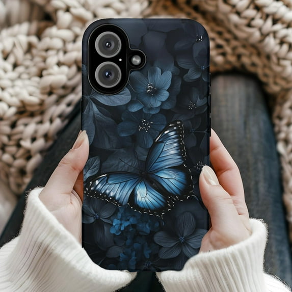 Blue Butterfly Phone Case Dark Floral Elegant Cover iPhone Samsung ...