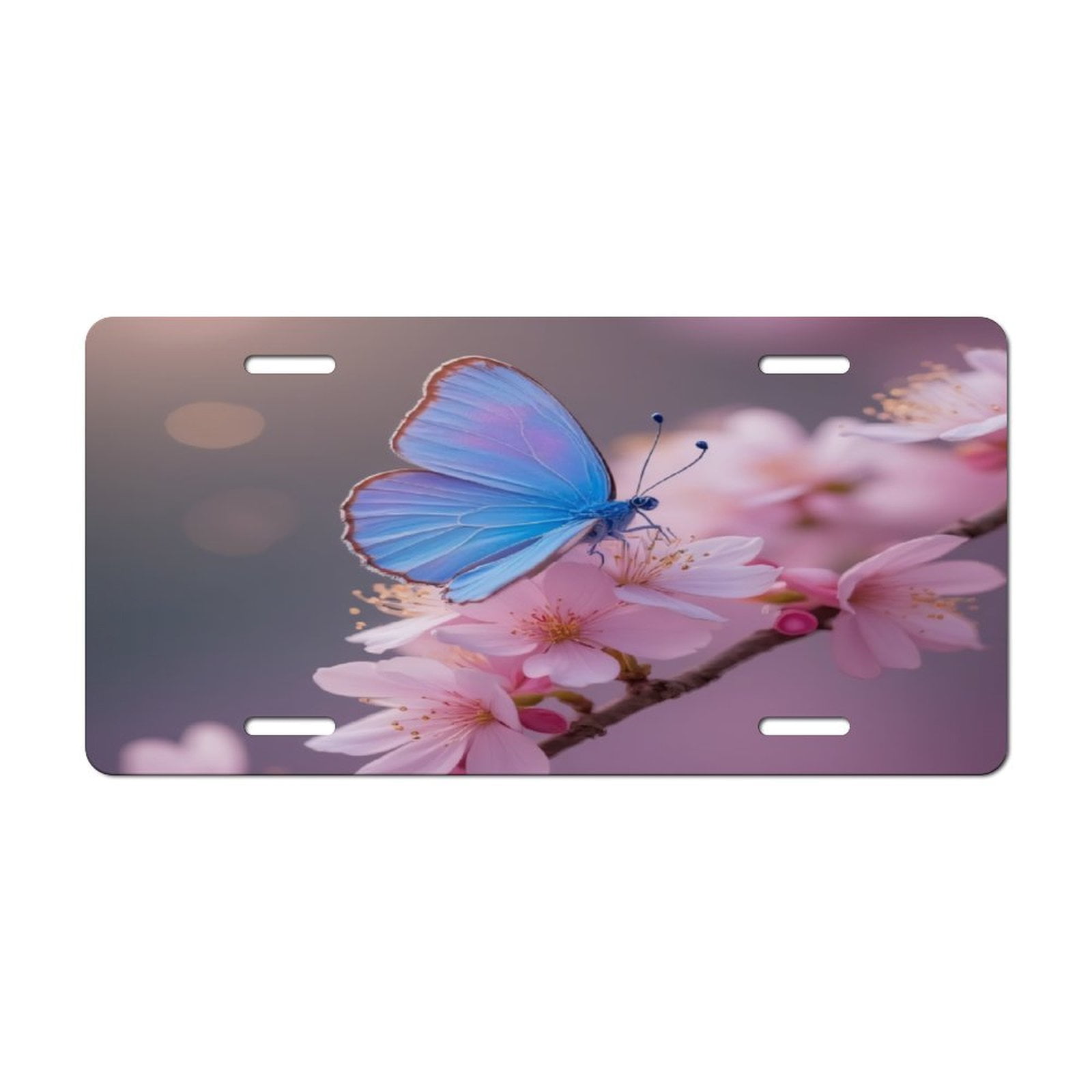 Blue Butterfly on Pink Blossoms Car Decorative Front License Plate ...