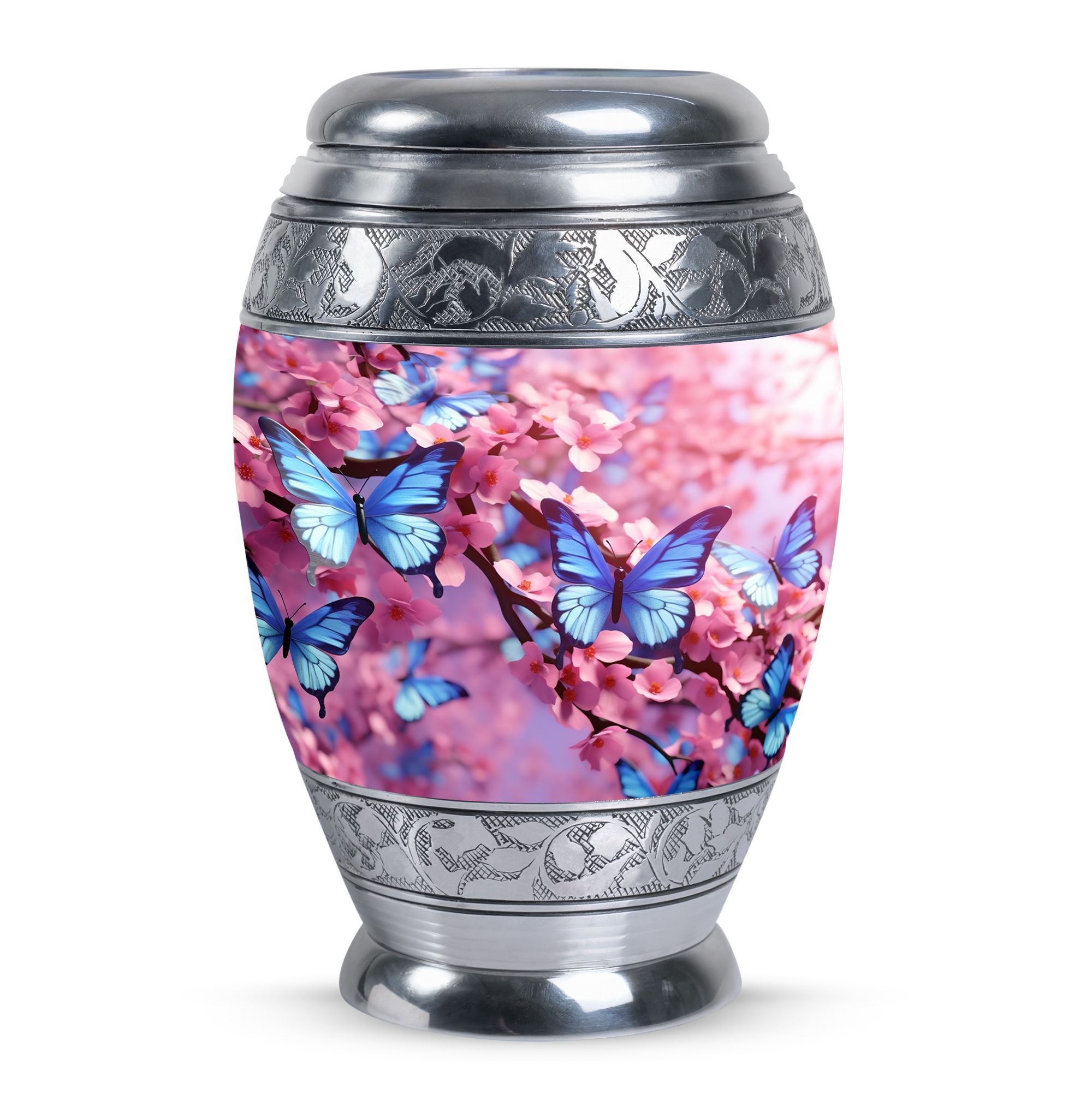 Blue Butterfly On A Pink Meadow - Decorative Urns For Ashes - 3 Inch ...
