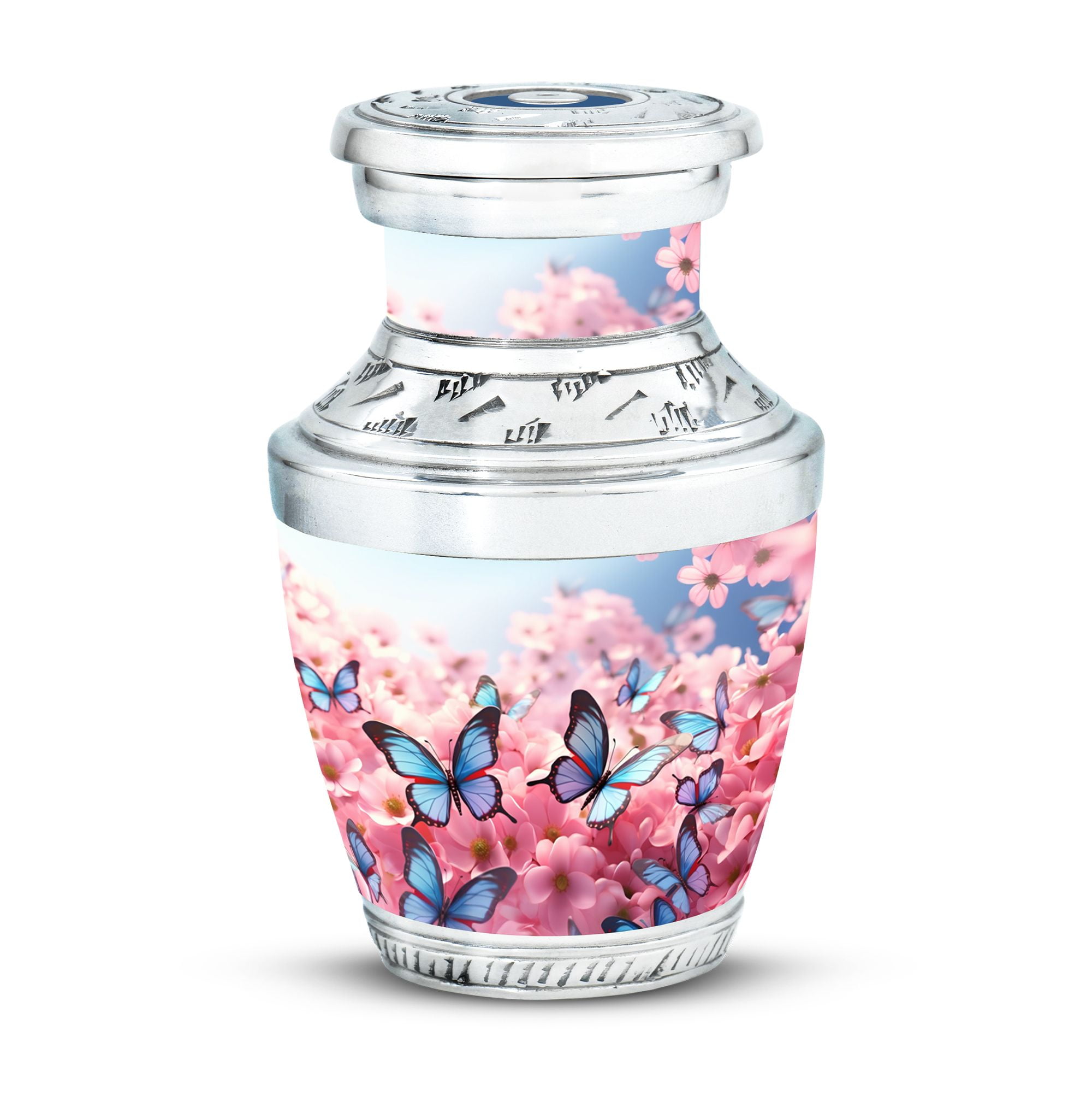 Blue Butterfly on Pink Meadow Keepsake Urn for Human Ashes, Small ...