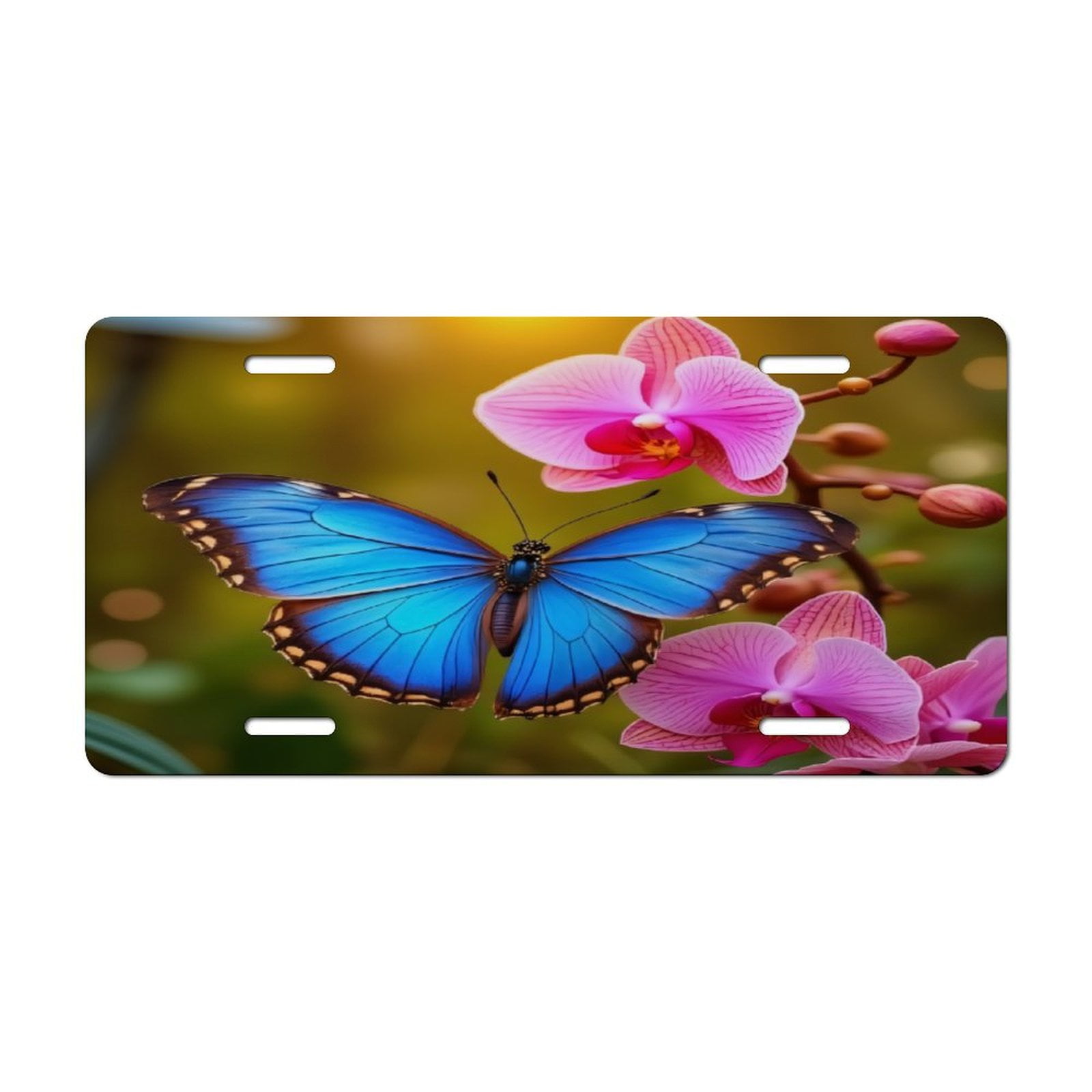 Blue Butterfly on Pink Orchids Car Decorative Front License Plate ...
