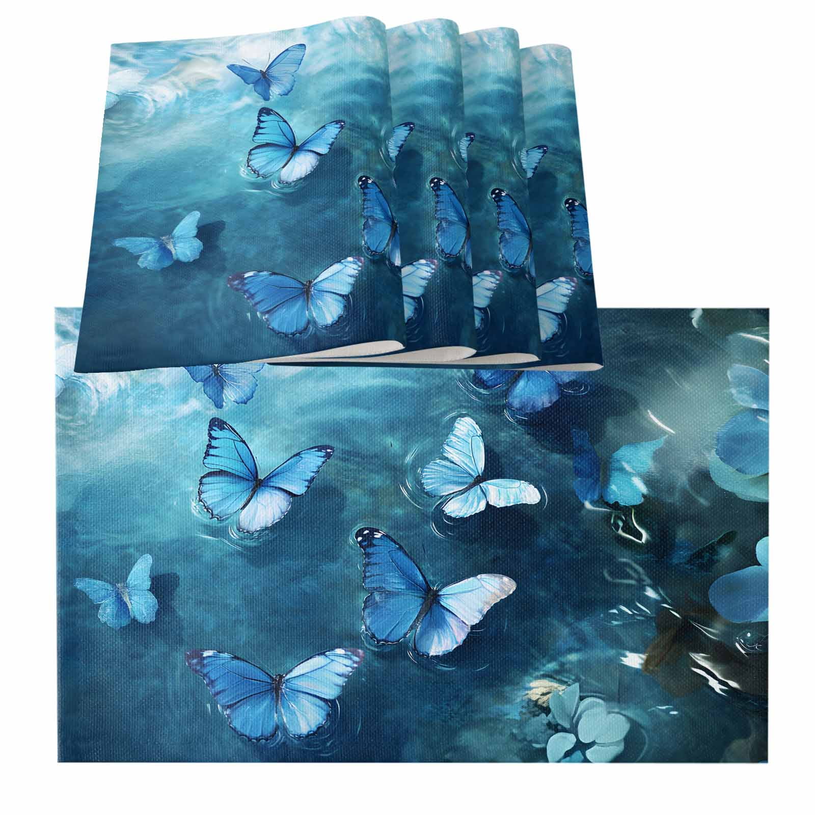 Blue Butterfly Placemats for Dinning Table Set of 6, Modern Elegant ...