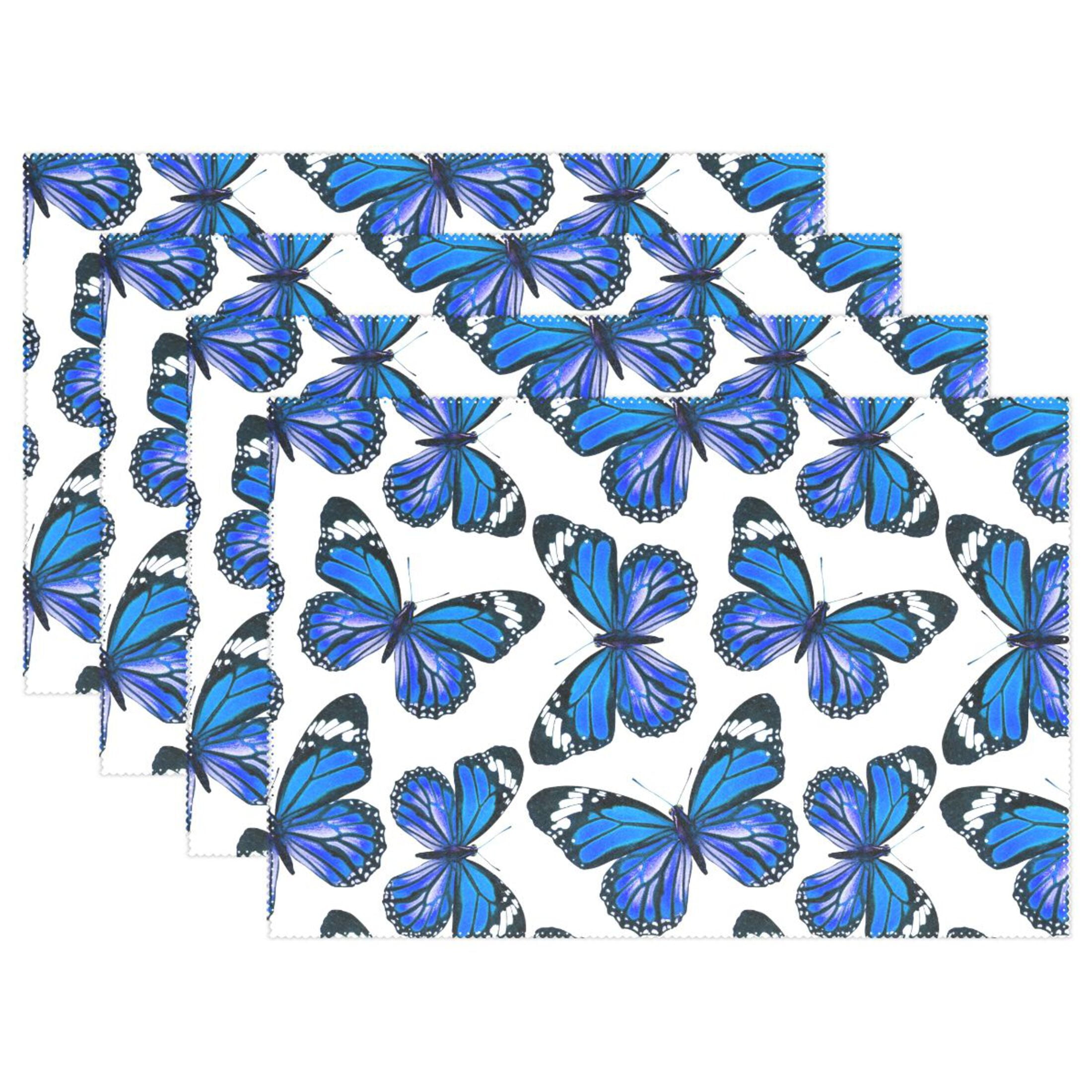 Blue Butterfly Placemats Set of 4 Dining Table Mat Linen Rectangular 12 ...